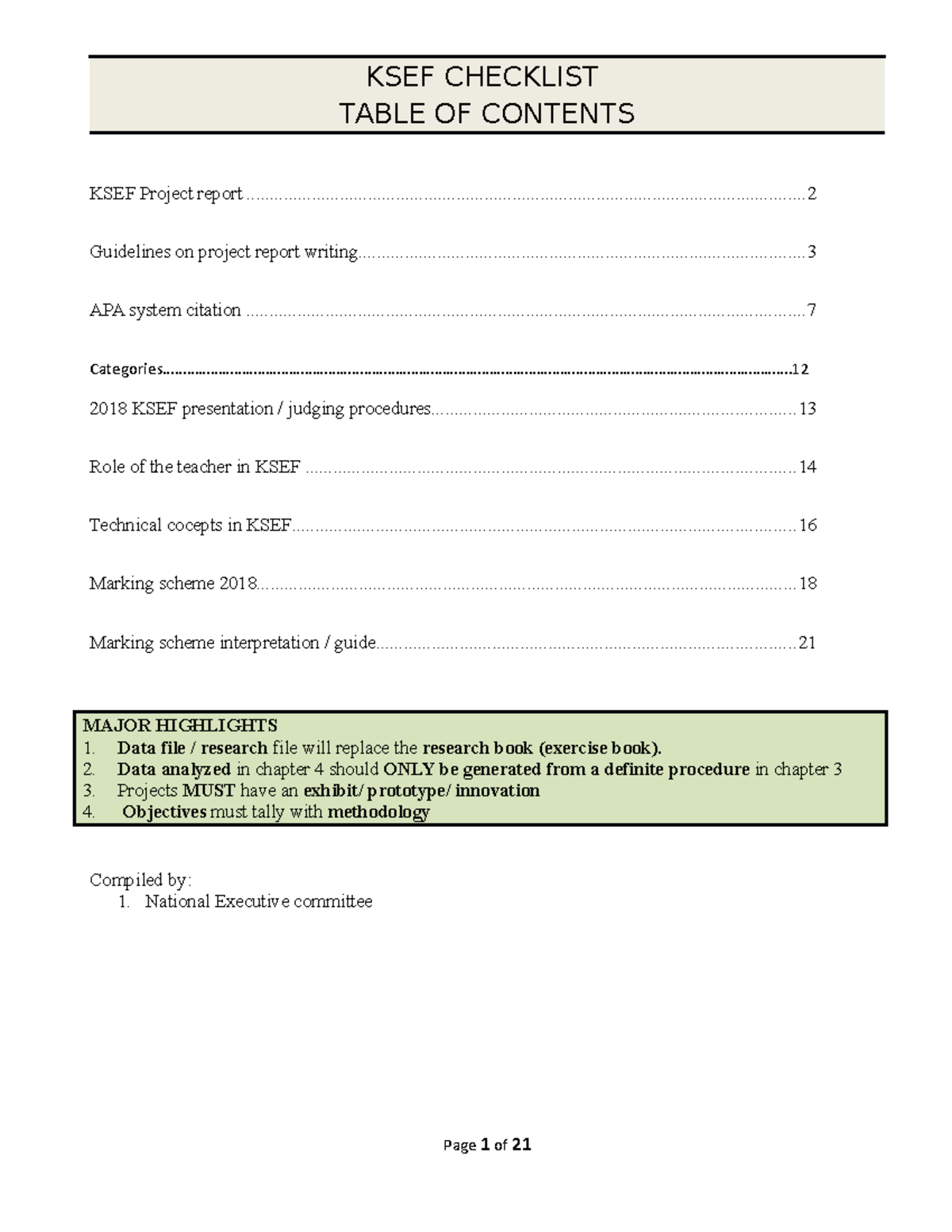 2. A KSEF Checklist AND Presentations - KSEF CHECKLIST TABLE OF ...