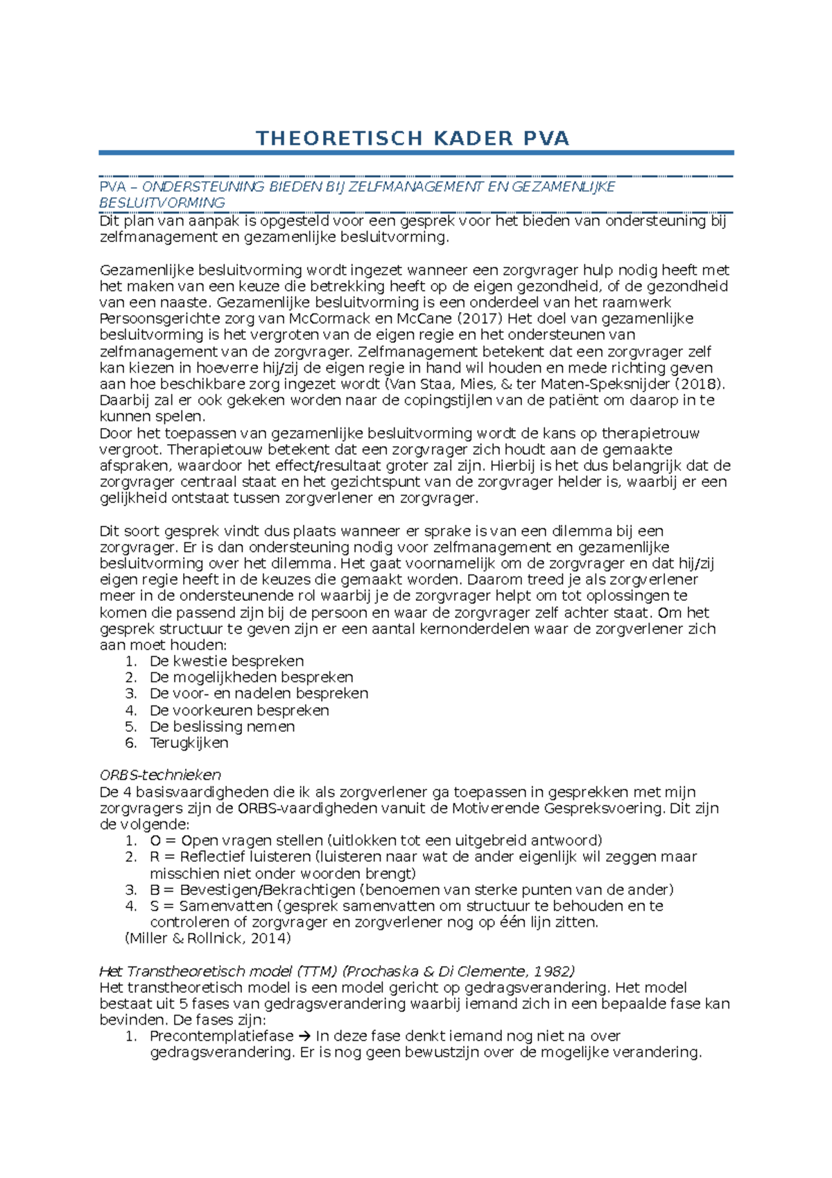 Theoretisch kader pva - ondersteuning zelfmanagement - THEORETISCH ...