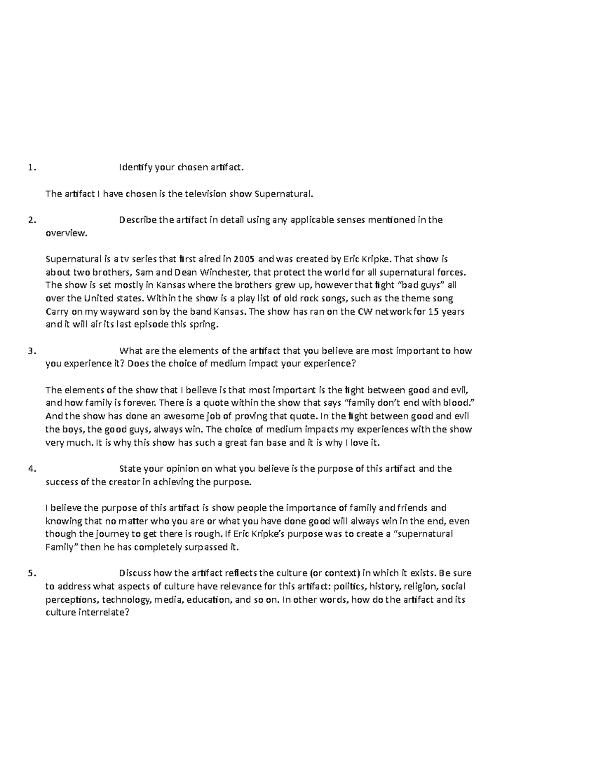 Seeing Your Artifact in a New Light - Identify your chosen artifact ...