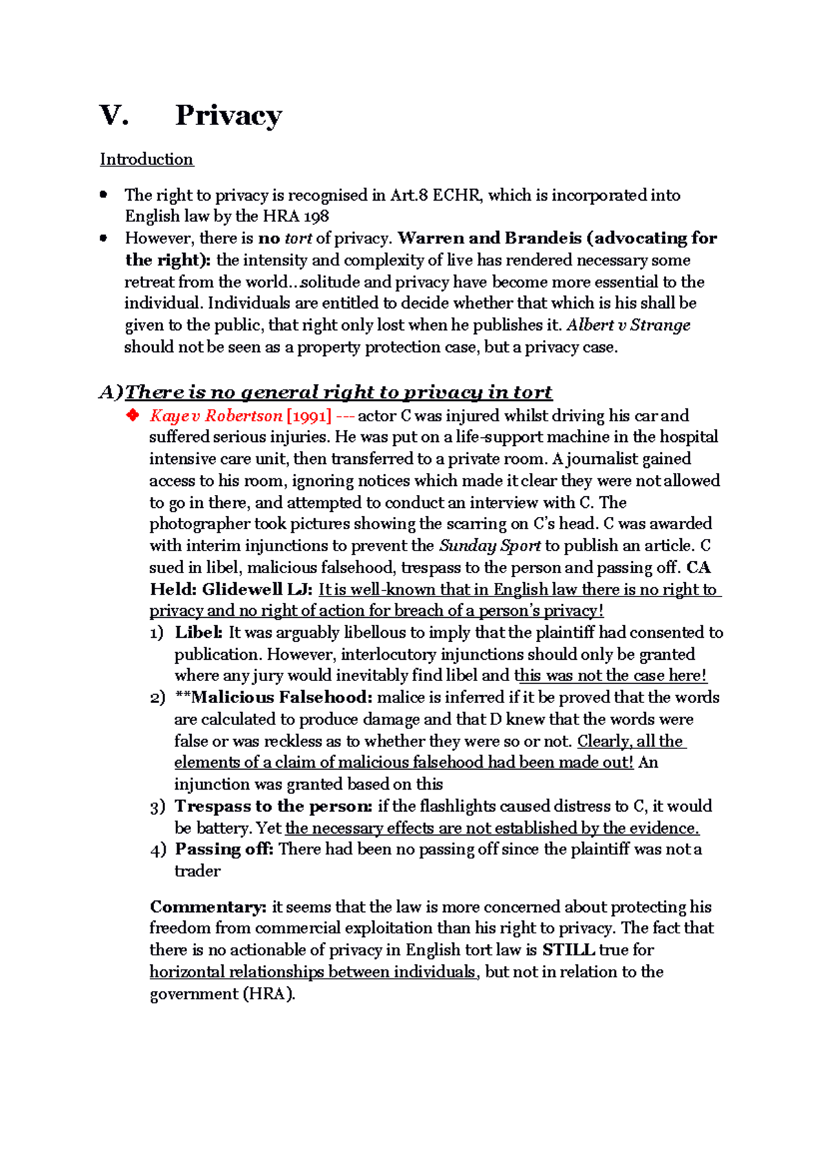 Lecture notes, lecture Privacy - V. Privacy Introduction The right to ...