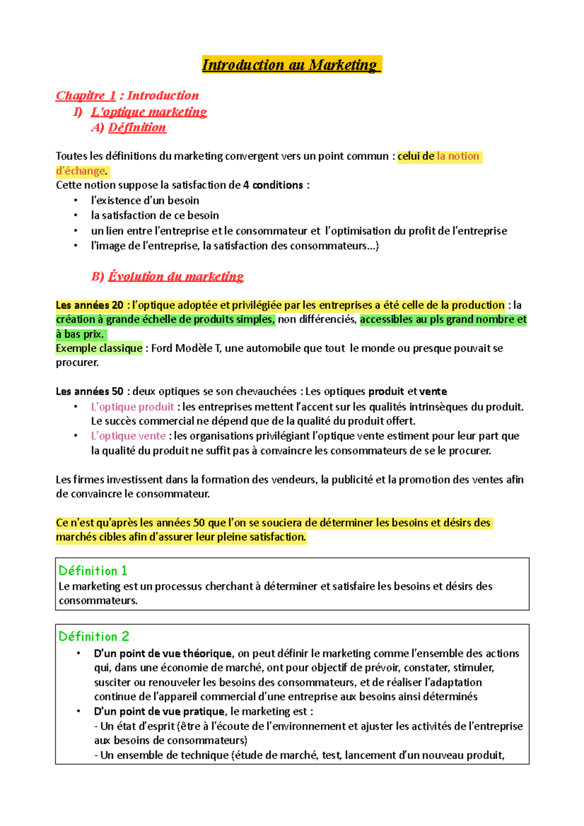 Introduction au marketing cours complet S4 - Introduction au Marketing Chapitre 1 : Introduction ...