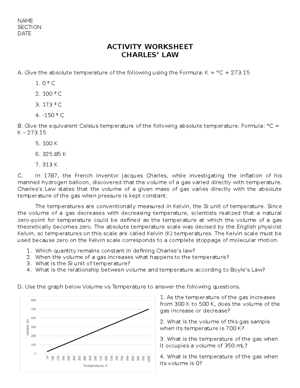 Charles LAW Activity Sheet - NAME SECTION DATE ACTIVITY WORKSHEET ...