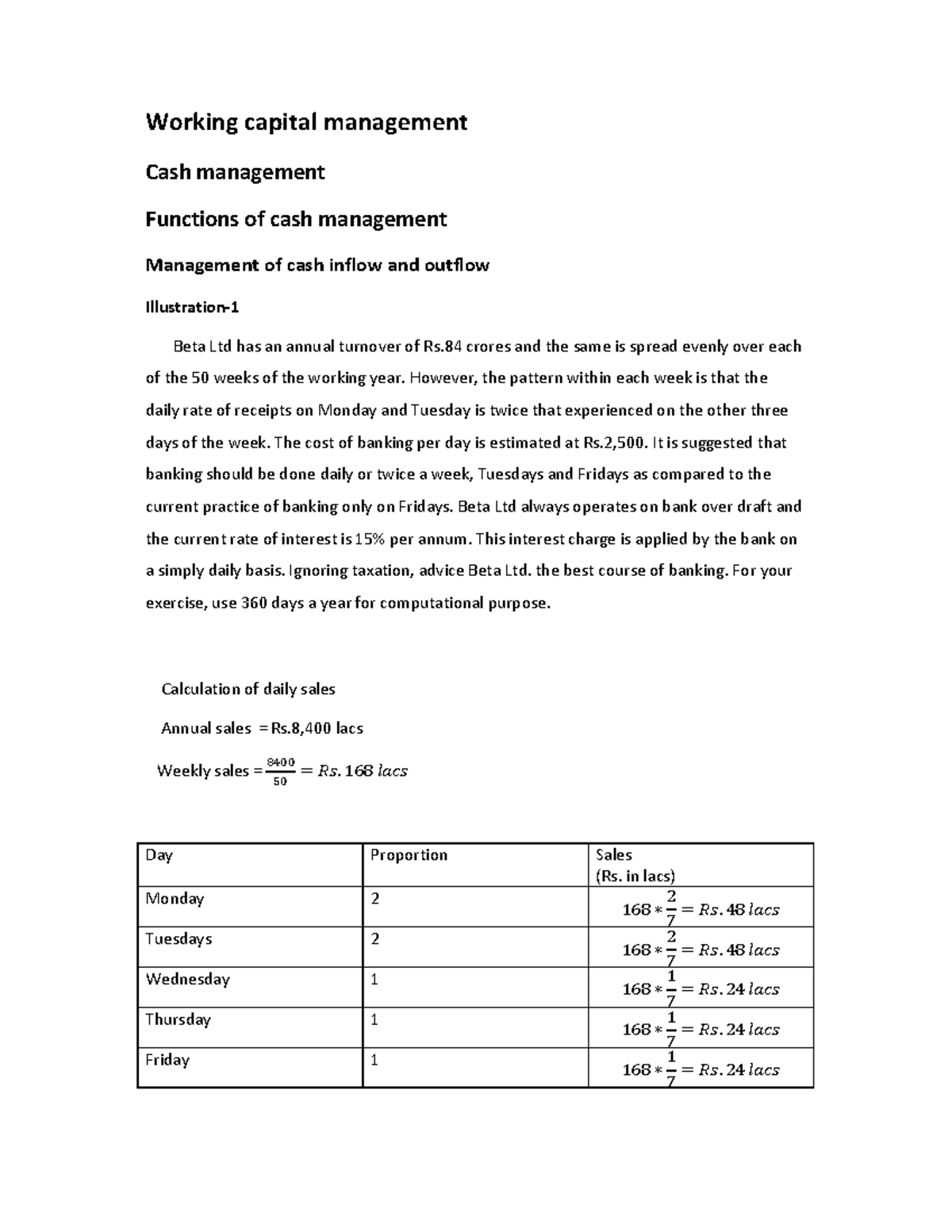 Working capital management notes-18 - Working capital management Cash ...