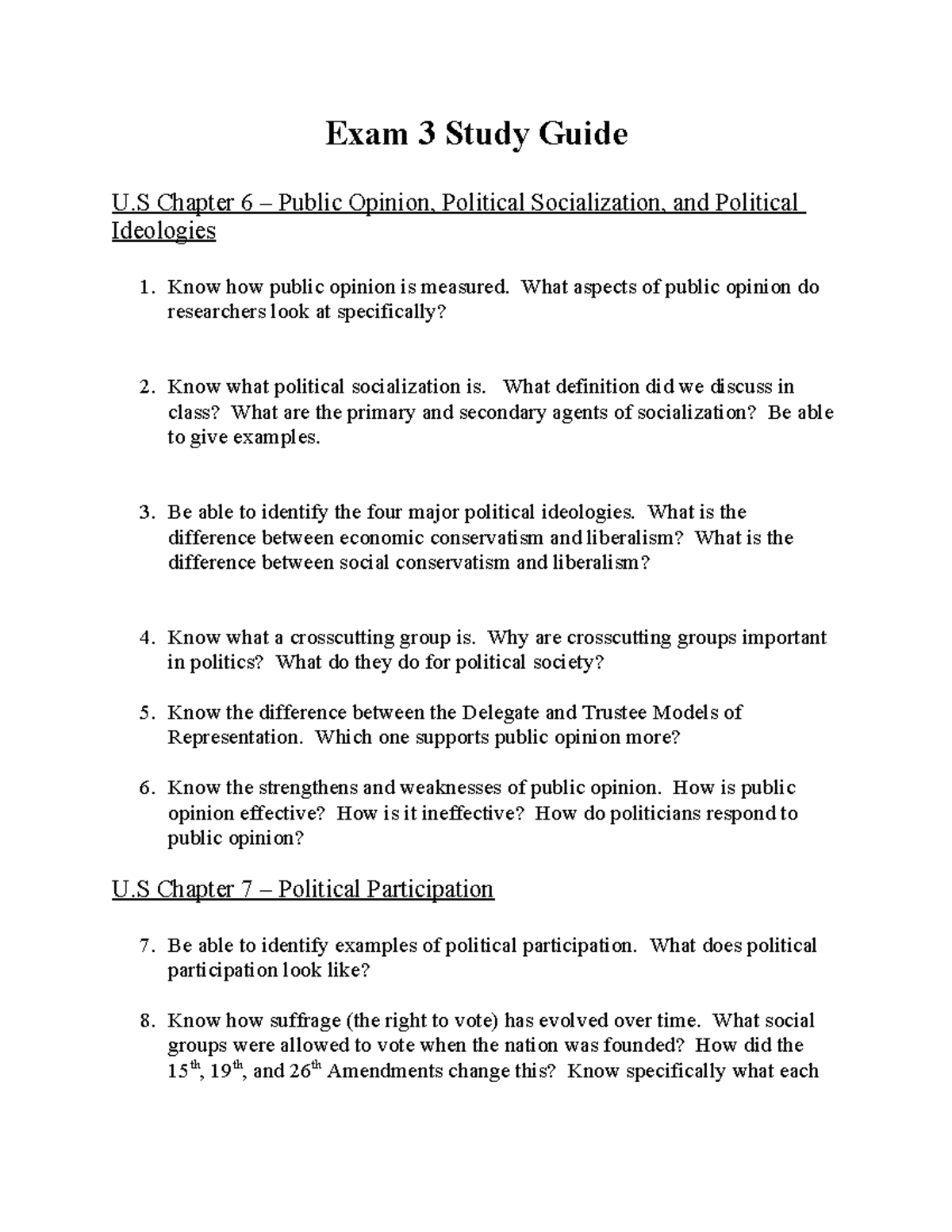 Exam 3 Study Guide - Professor: Jordan Villarreal - Exam 3 Study Guide U Chapter 6 – Public ...
