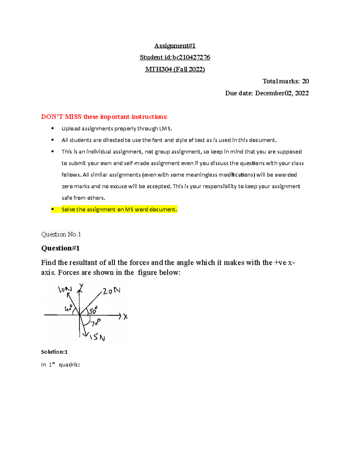MTH304 sabir hussain - Assignment# Student id:bc MTH304 (Fall 2022) Total marks: 20 Due date ...
