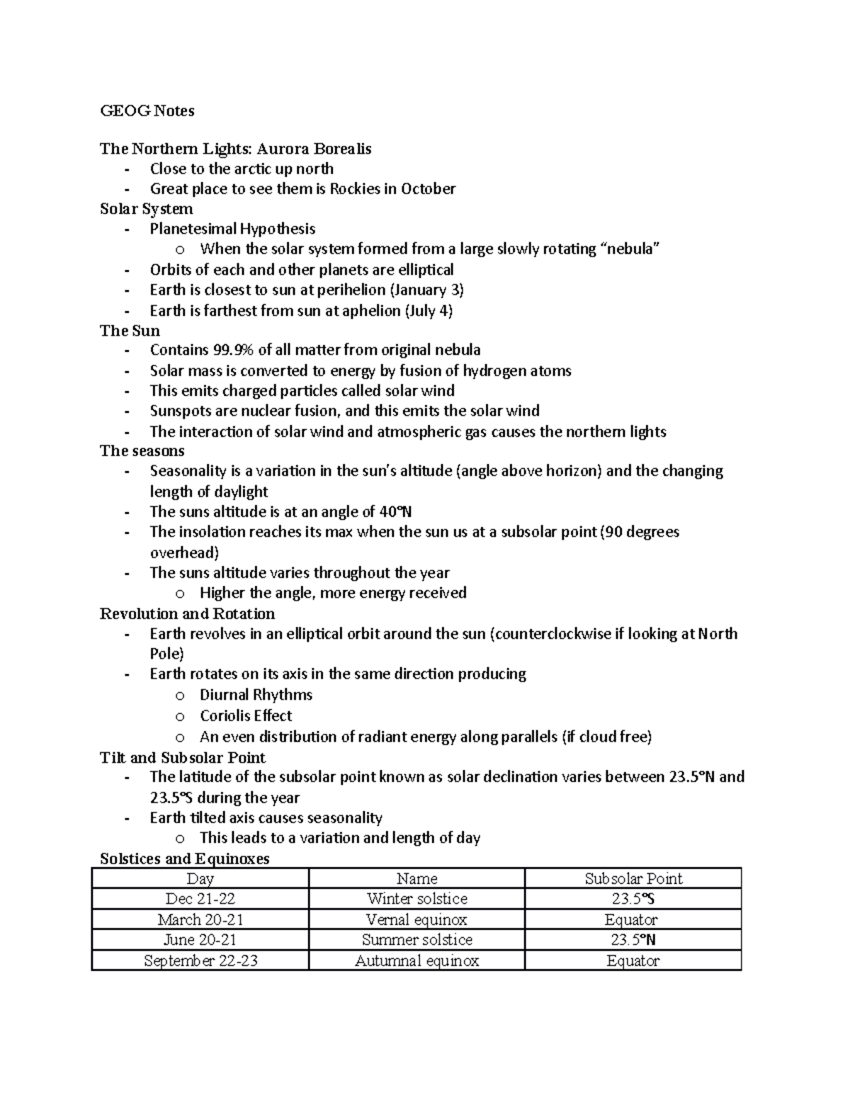 GEOG 1010 Notes from the entire semester - GEOG Notes The Northern ...