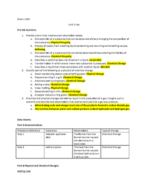 Unit 3 Lab - Online Lab Work - Chem 1405 Unit 3 Lab Pre-Lab Exercises ...