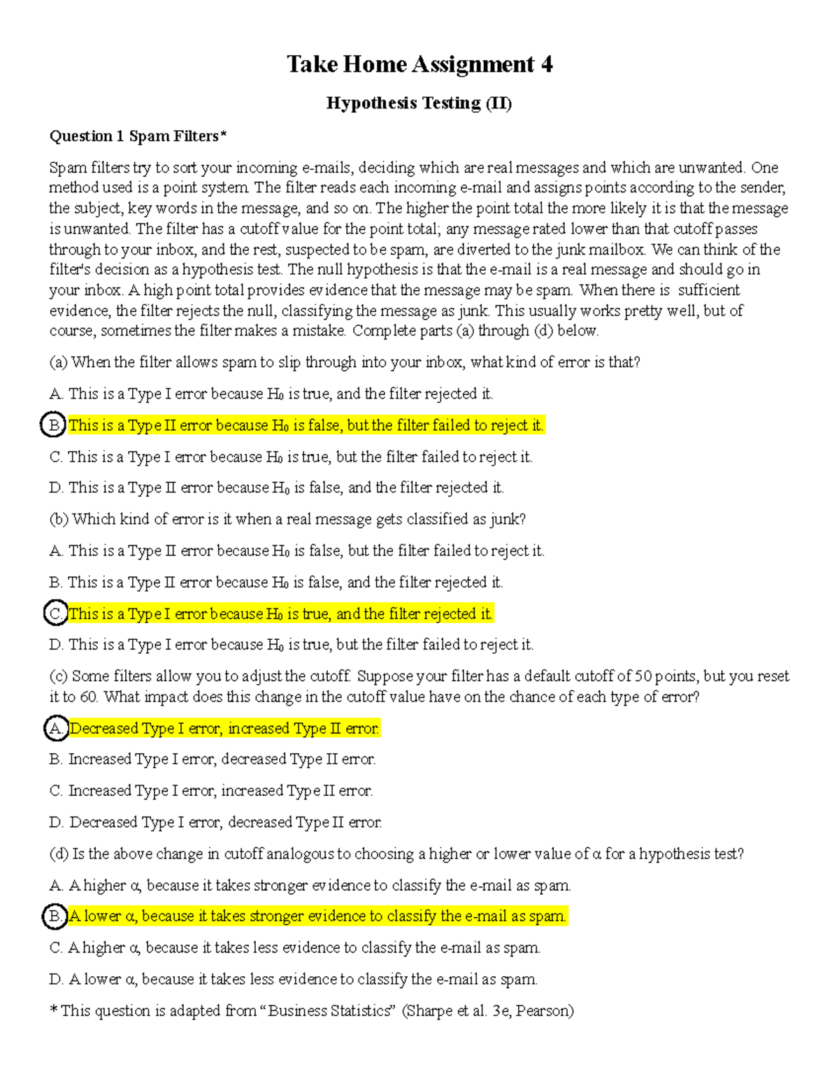 Take Home Assignment 4 - 10/10 - Take Home Assignment 4 Hypothesis ...