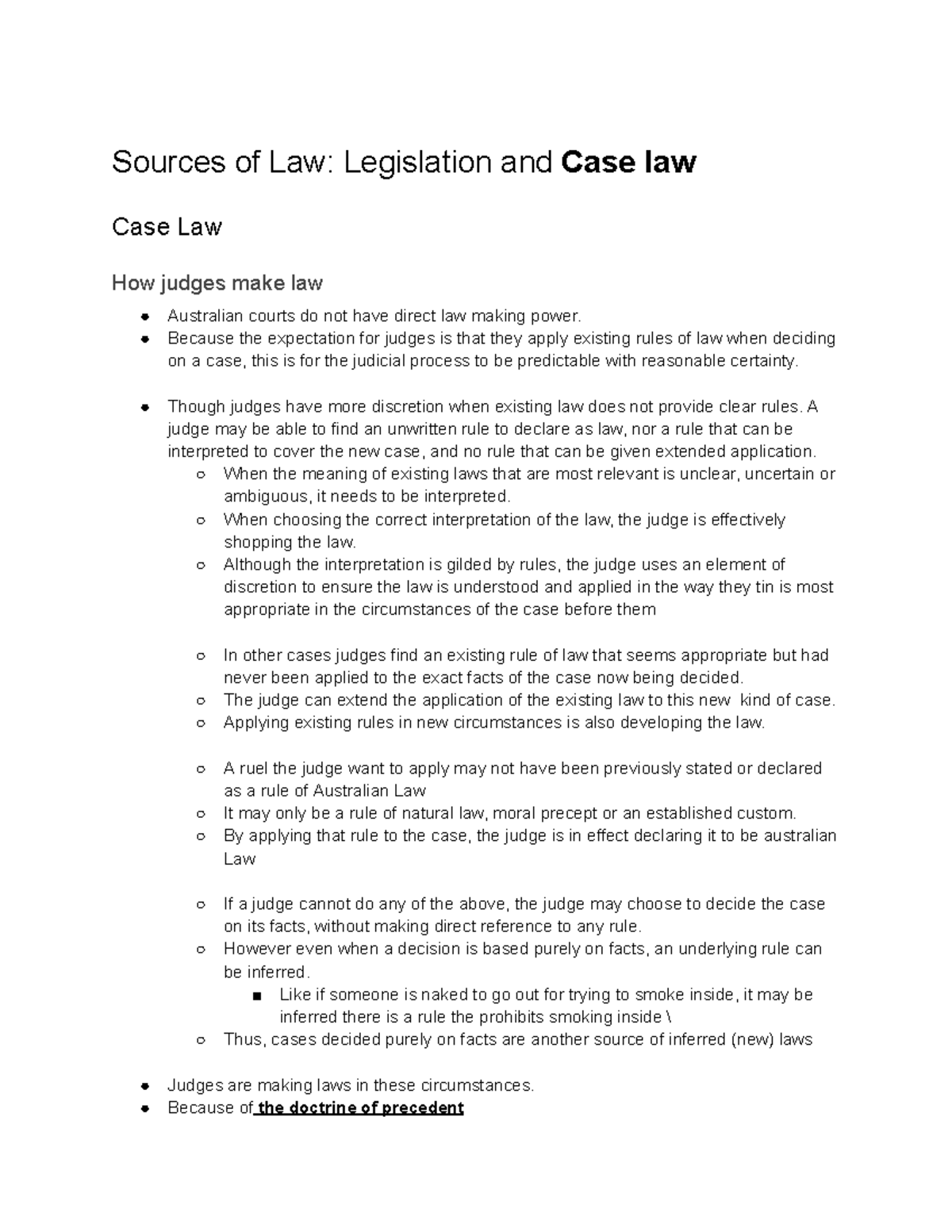 W3 - Week 3 Lecture Notes - Sources of Law: Legislation and Case law ...