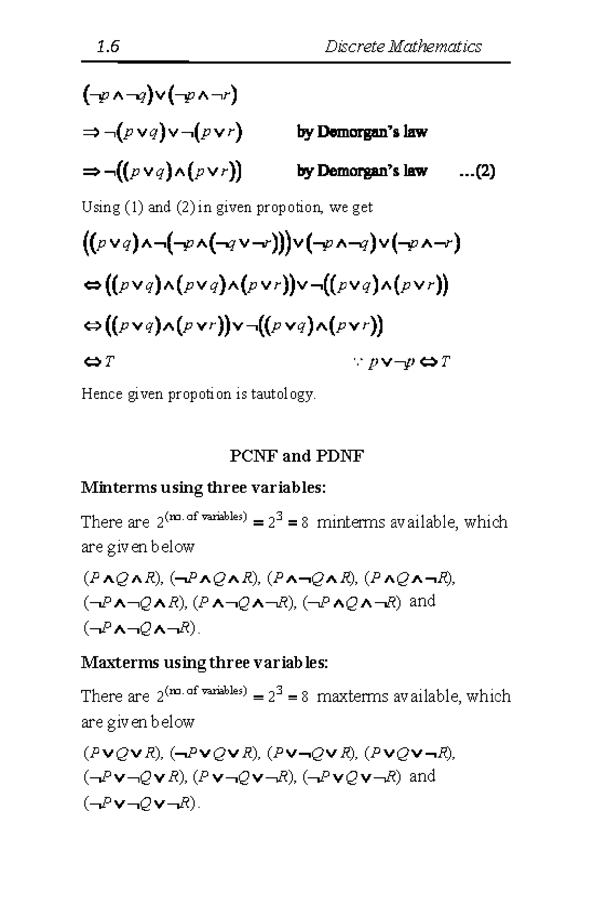 U1-PCNF and PDNF - PCNF and PDNF - 1 Discrete Mathematics p q p r p q p r p q p r Using (1) and ...
