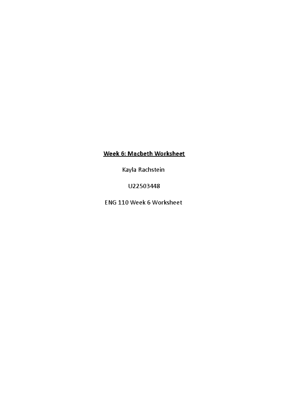 Week 6 Shakespeare Worksheet Kayla Rachstein U22503448 Week 6 week-6-shakespeare-worksheet-kayla-rachstein-u22503448-week-6