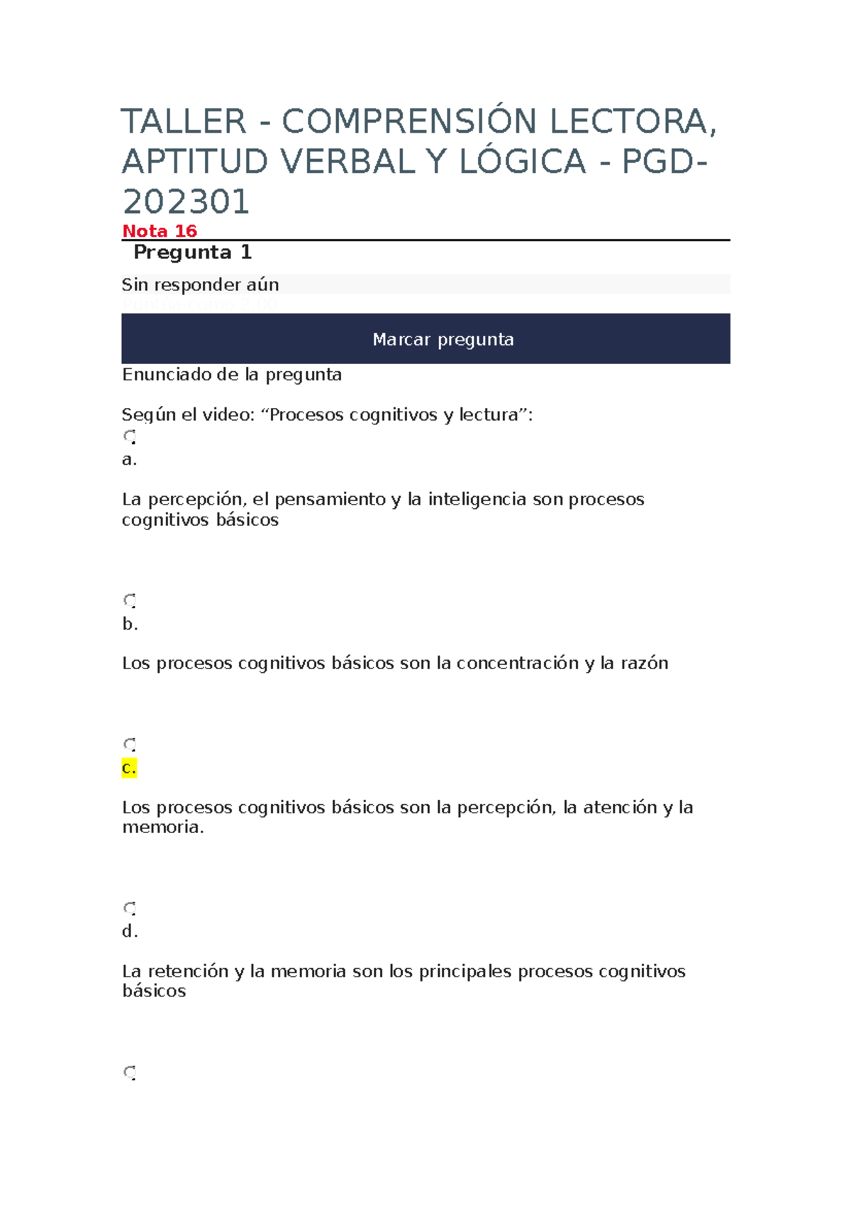 Taller examen sem 2 - preguntas de comprension - TALLER - COMPRENSIÓN ...