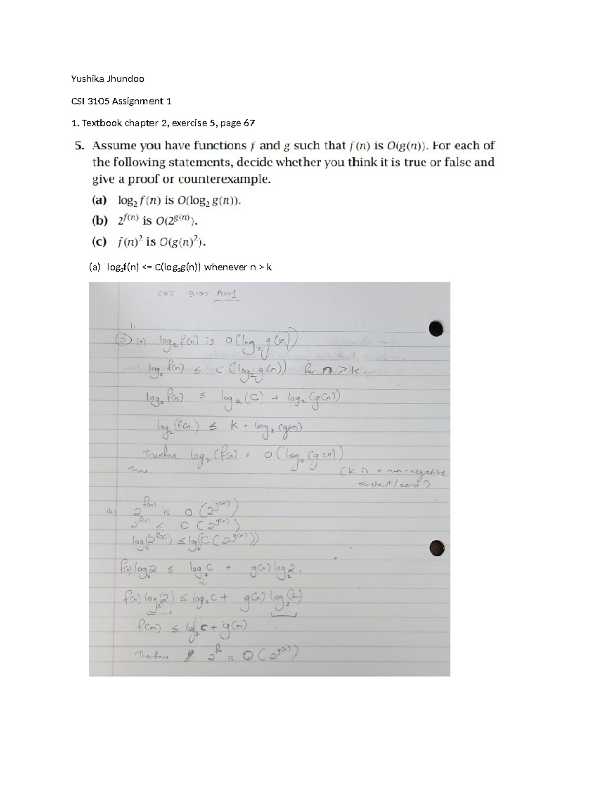 CSI 3105 Assignment - devoir - Yushika Jhundoo CSI 3105 Assignment 1 1. Textbook chapter 2 ...