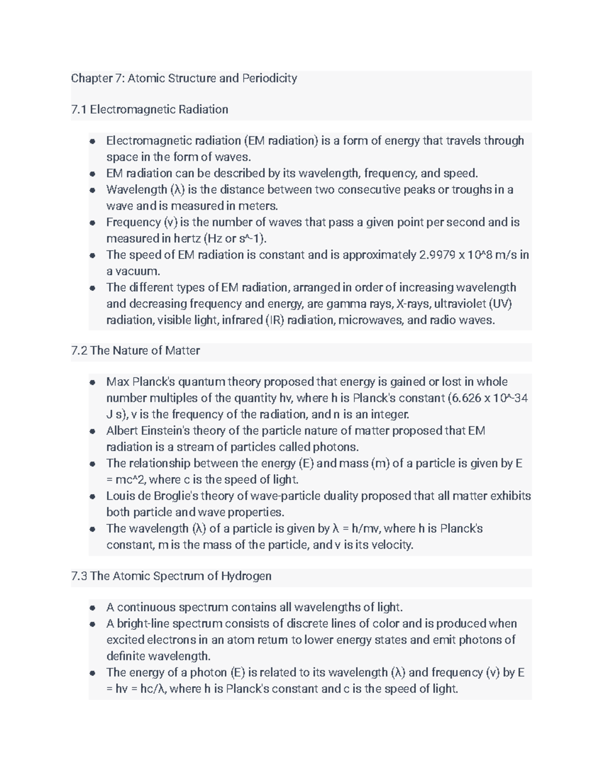 Chapter 7 Atomic Structure - Chapter 7: Atomic Structure and Periodicity 7 Electromagnetic ...