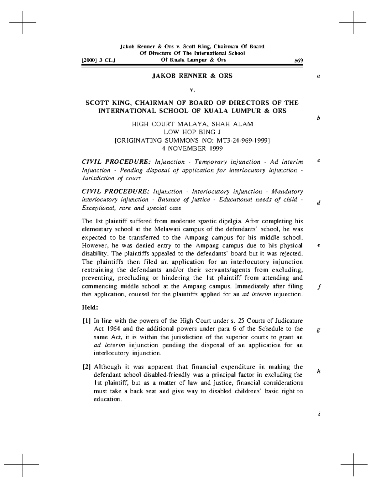 Renner v scott - case rujukan for assignment - a b c d e f g h i [2000 ...