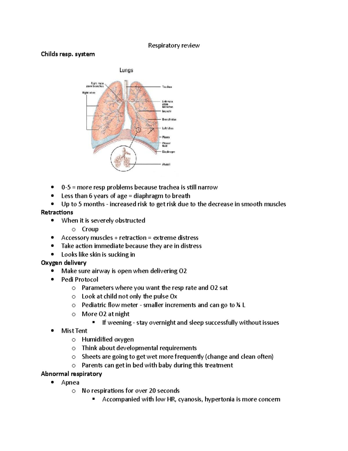 Respiratory review (pedi) - Respiratory review Childs resp. system 0-5 ...