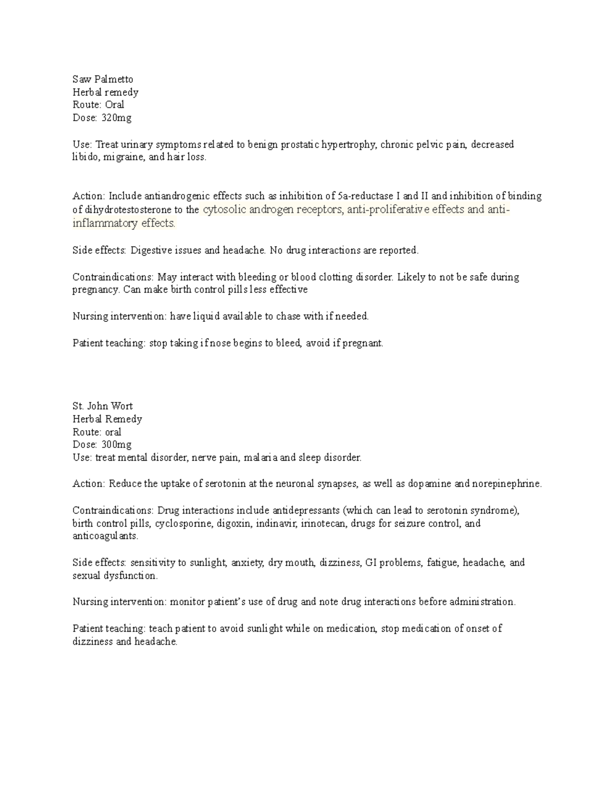 Herbal med card - dfd - Saw Palmetto Herbal remedy Route: Oral Dose ...