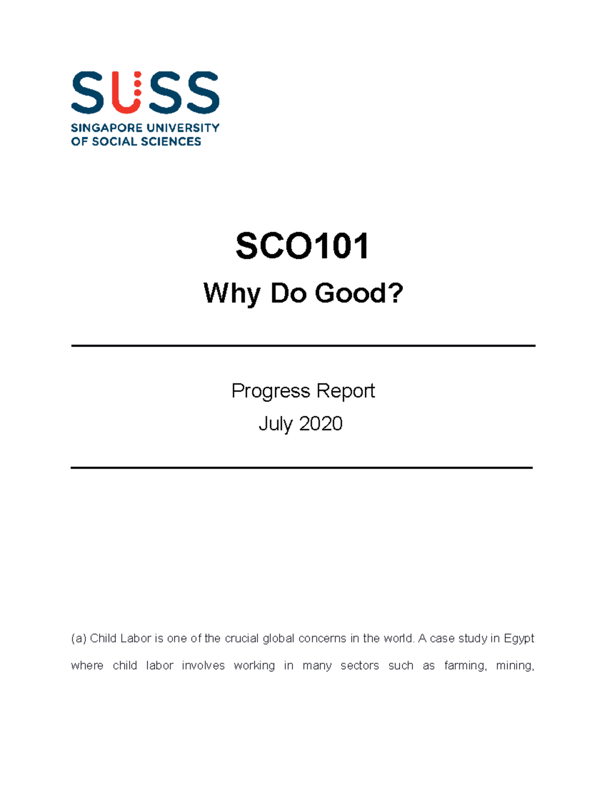SCO101 PRT01 - PRT - SCO Why Do Good? Progress Report July 2020 - Studocu