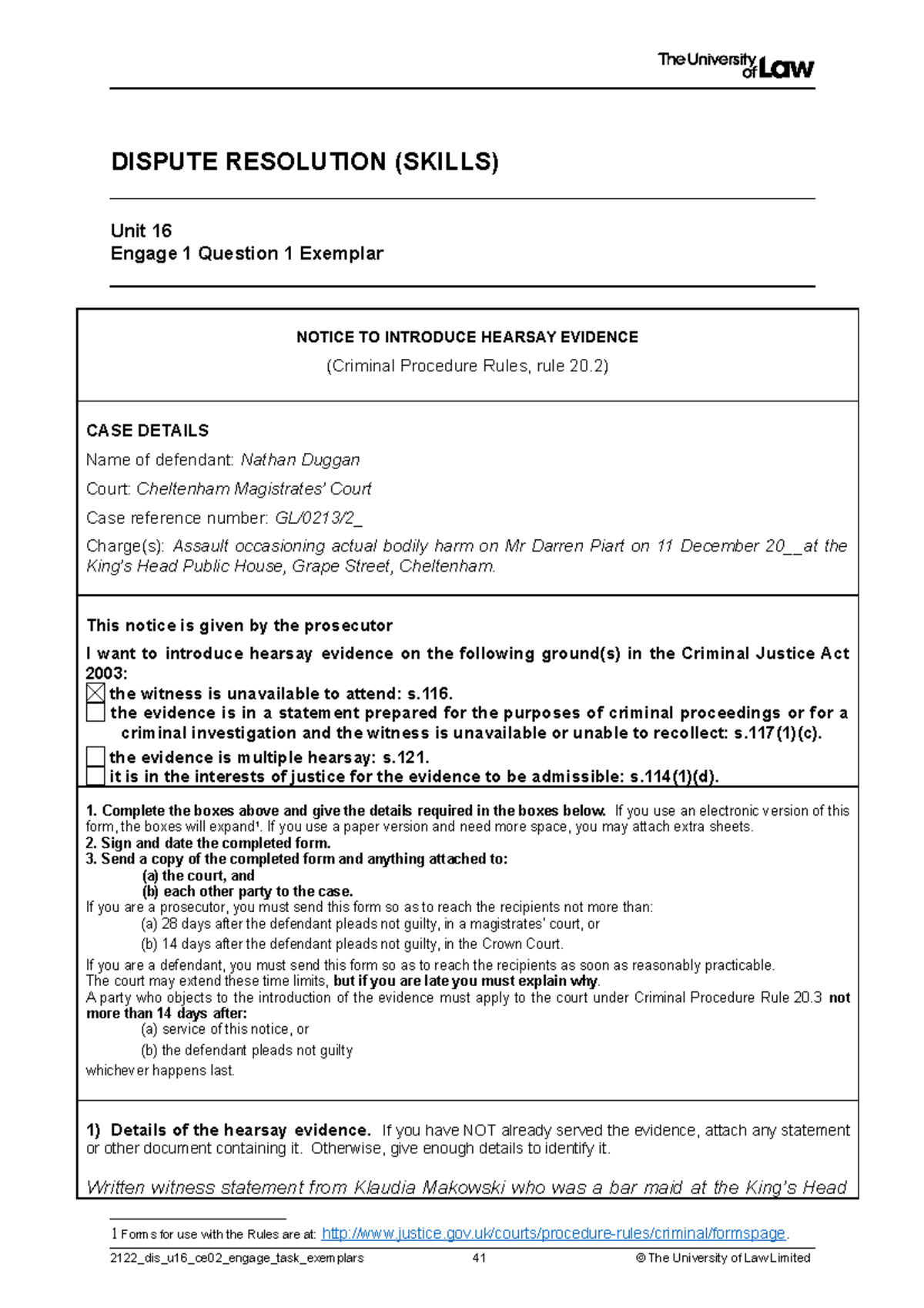 Dispute Resolution Unit 16 Engage Exemplar - DISPUTE RESOLUTION (SKILLS ...