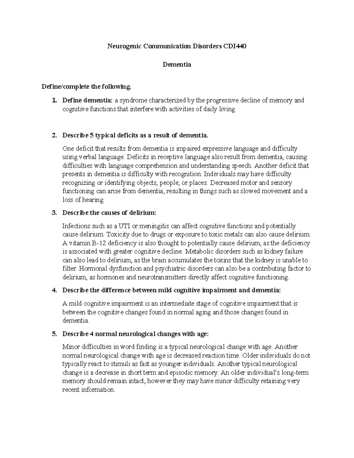 Dementia activity - Neurogenic Communication Disorders CDI Dementia ...