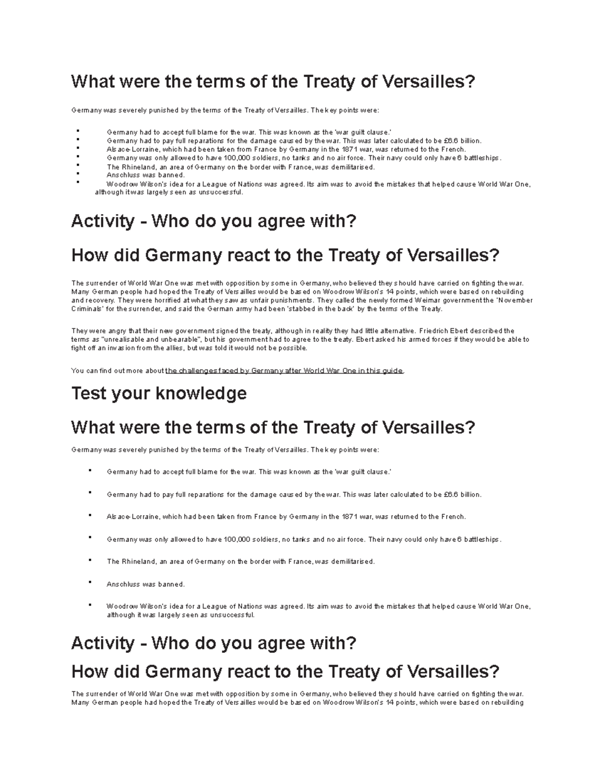 Treaty of Versailles, Totallisation AND RISE OF Germany - What were the ...