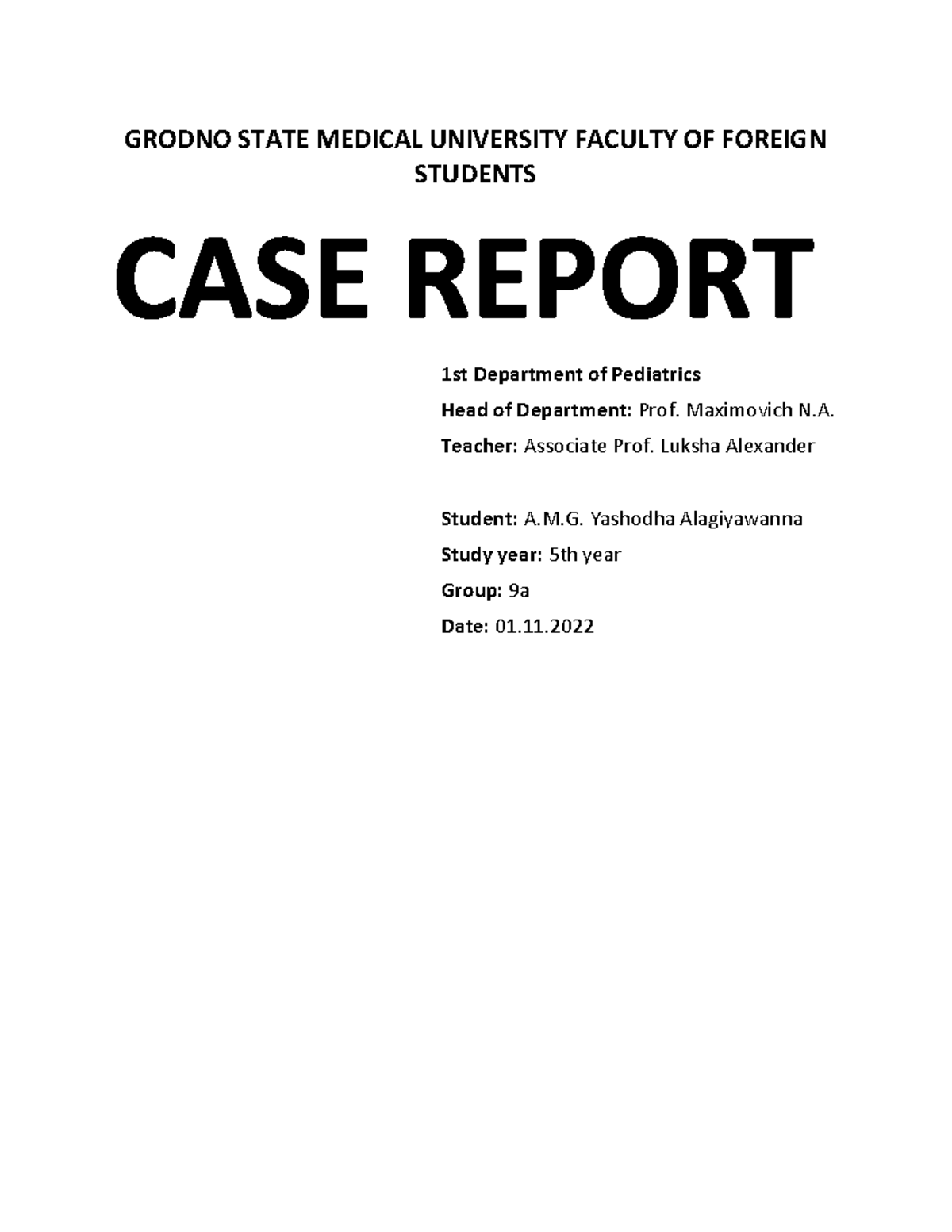 Case report sample - Summarized - GRODNO STATE MEDICAL UNIVERSITY ...