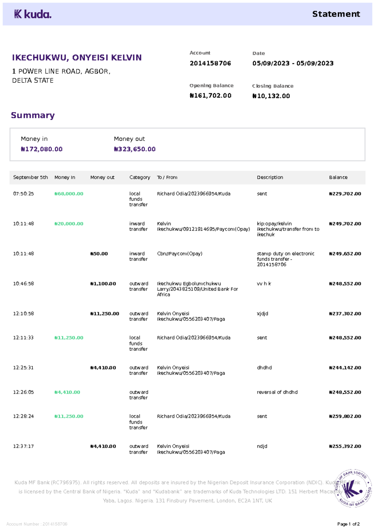 Customer Statement - Statement Kuda MF Bank (RC796975). All rights ...