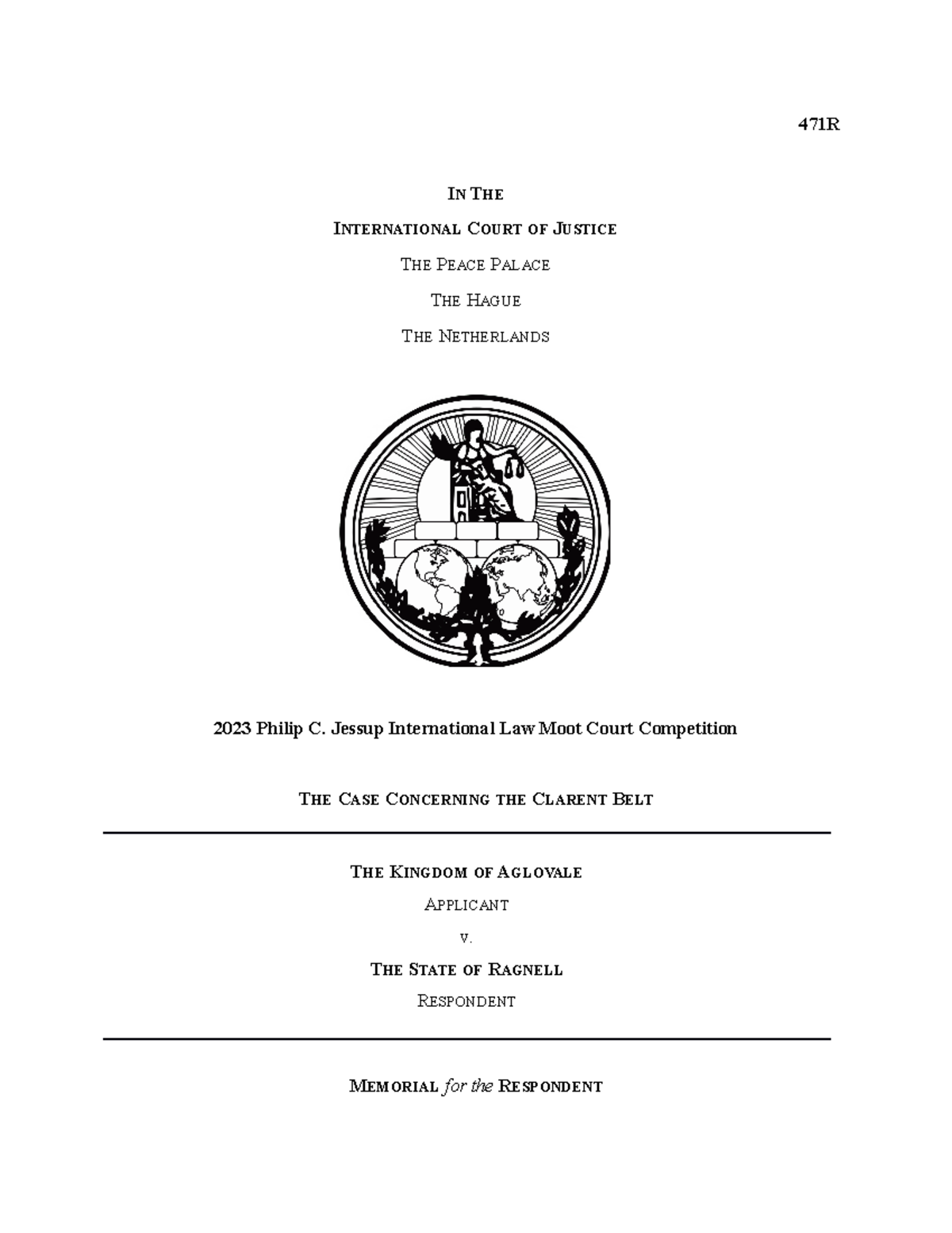 Sample_memorial - 471R IN THE INTERNATIONAL COURT OF JUSTICE THE PEACE ...