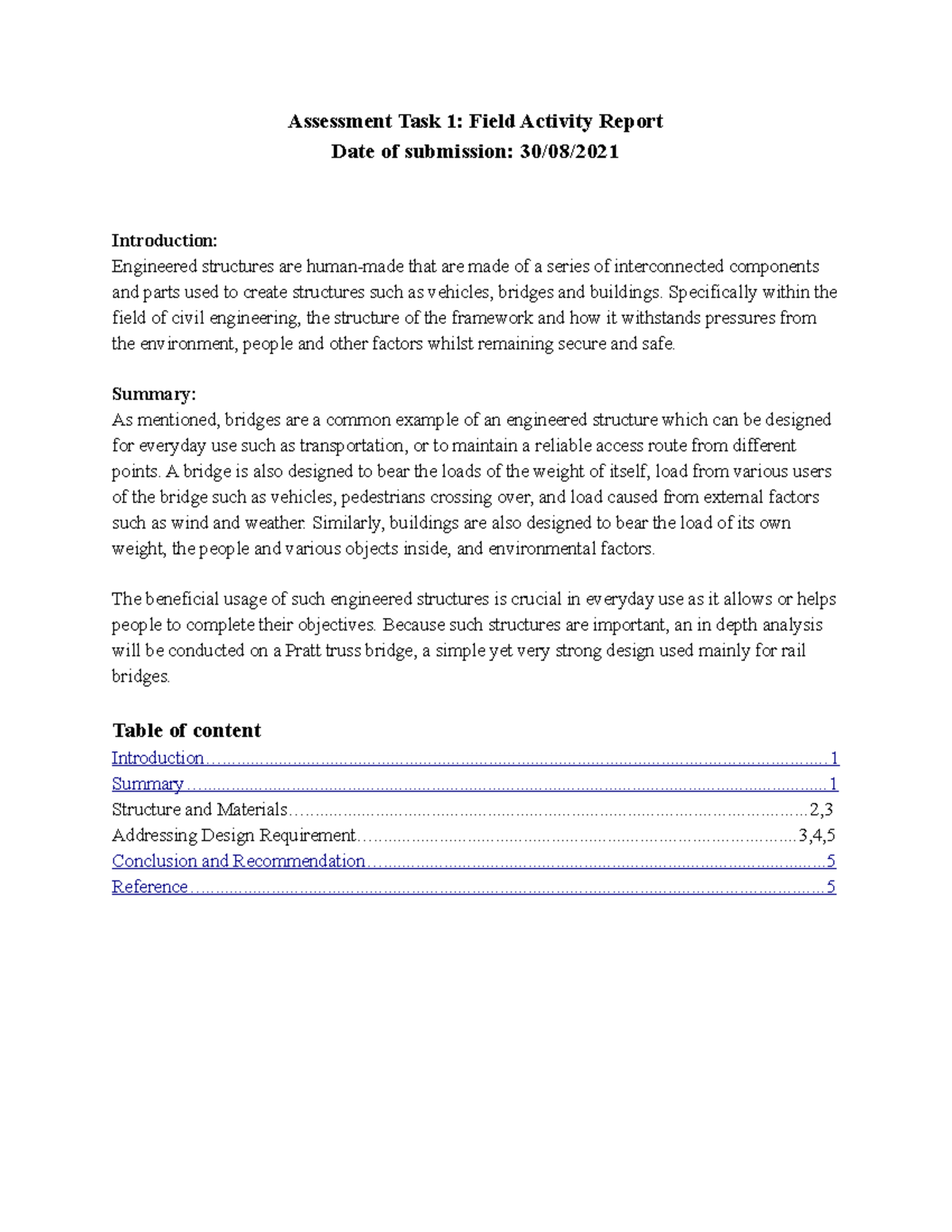 Field Activity Report - Average - Assessment Task 1: Field Activity ...