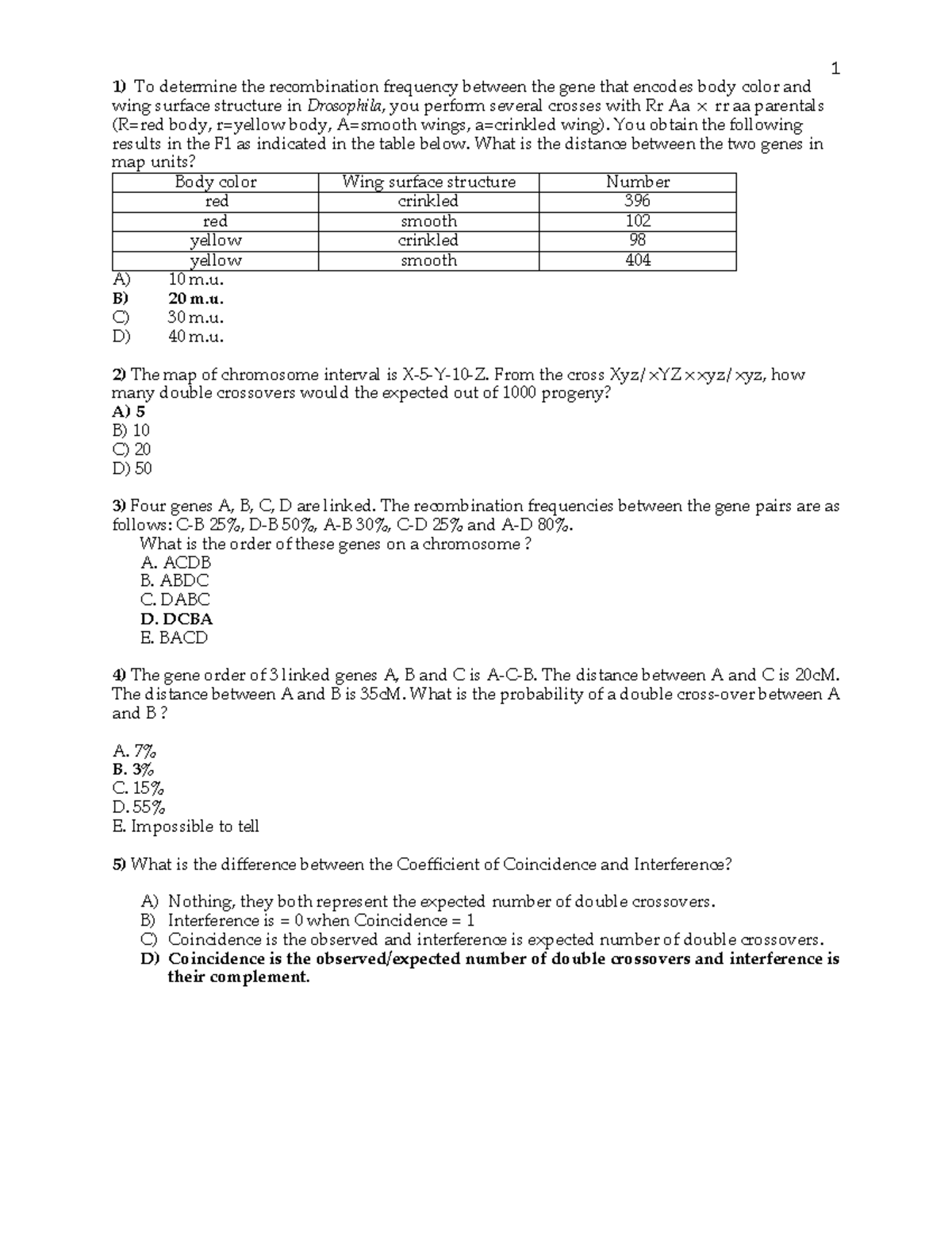 261Midterm 1Prep2017 answers - 1) To determine the recombination ...