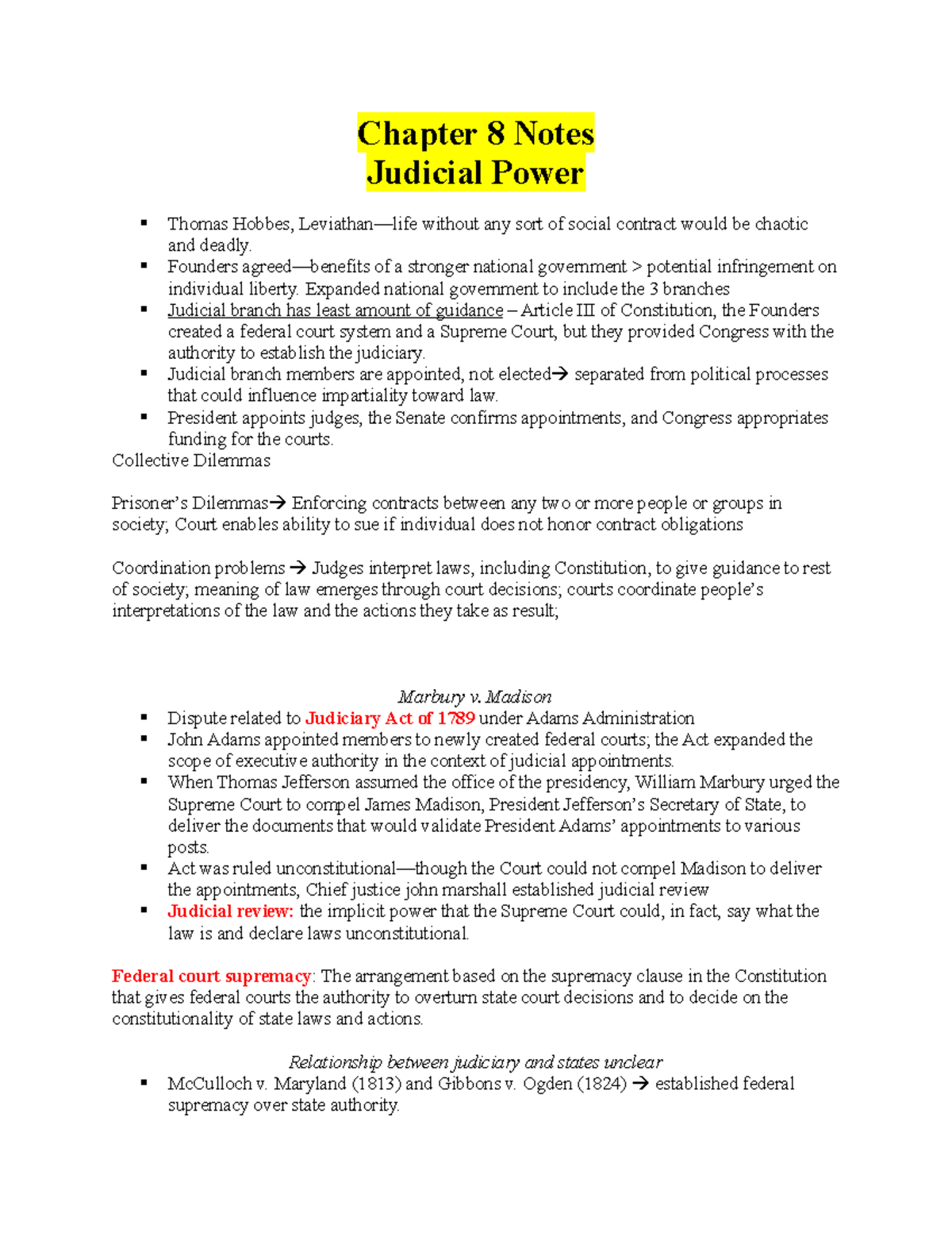 Lesson 7 Notes- Judicial Process and Role of Courts - Chapter 8 Notes ...