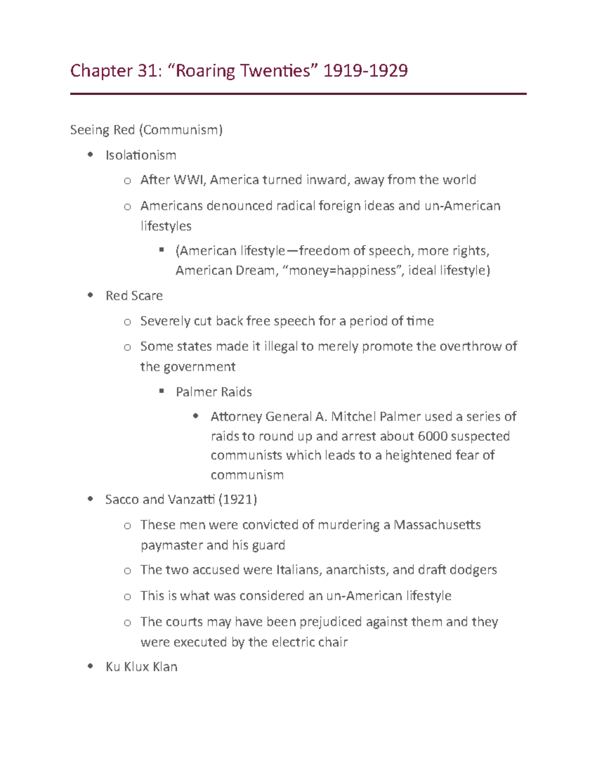 DC History Chapter 31 - Lecture notes 31 - Chapter 31: “Roaring Twenies ...