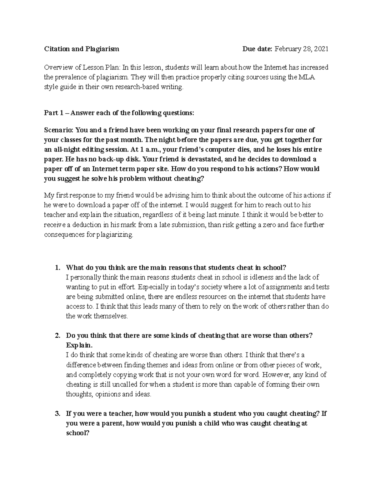 Citation and Plagiarism - They will then practice properly citing ...