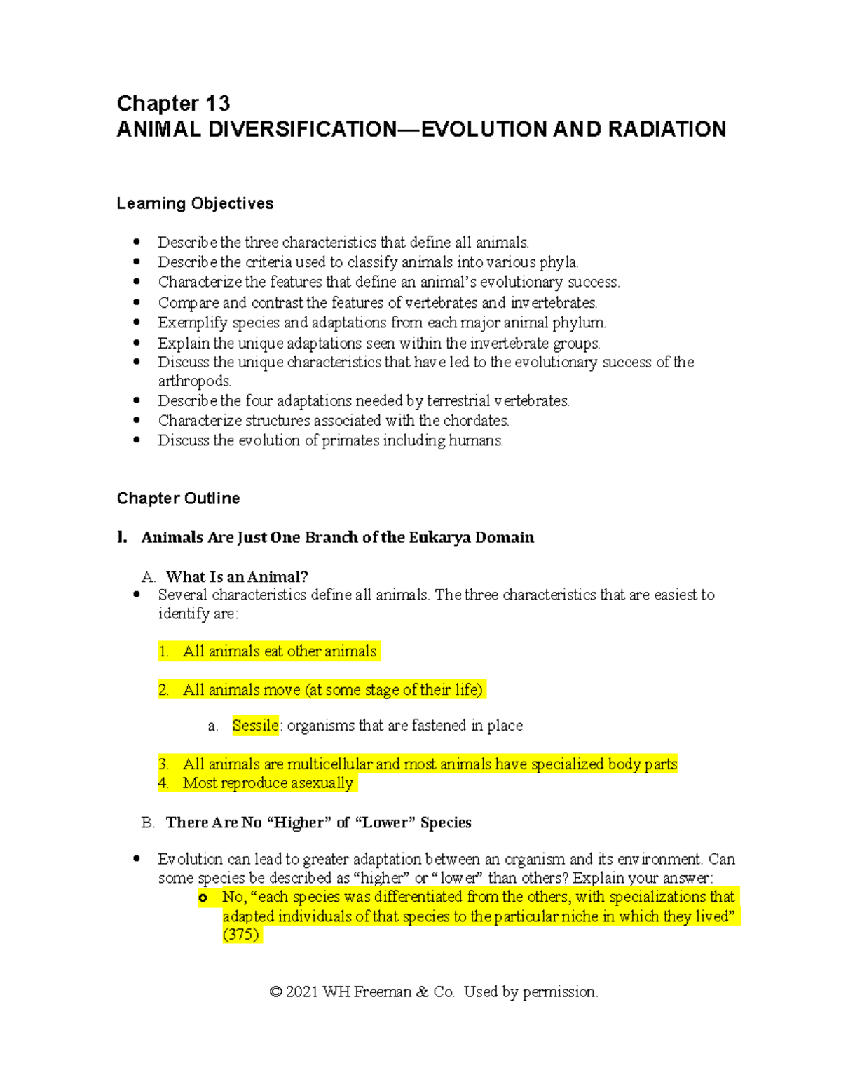 Ch 13 SSG - Ch. 13 SSG - Chapter 13 ANIMAL DIVERSIFICATION—EVOLUTION ...