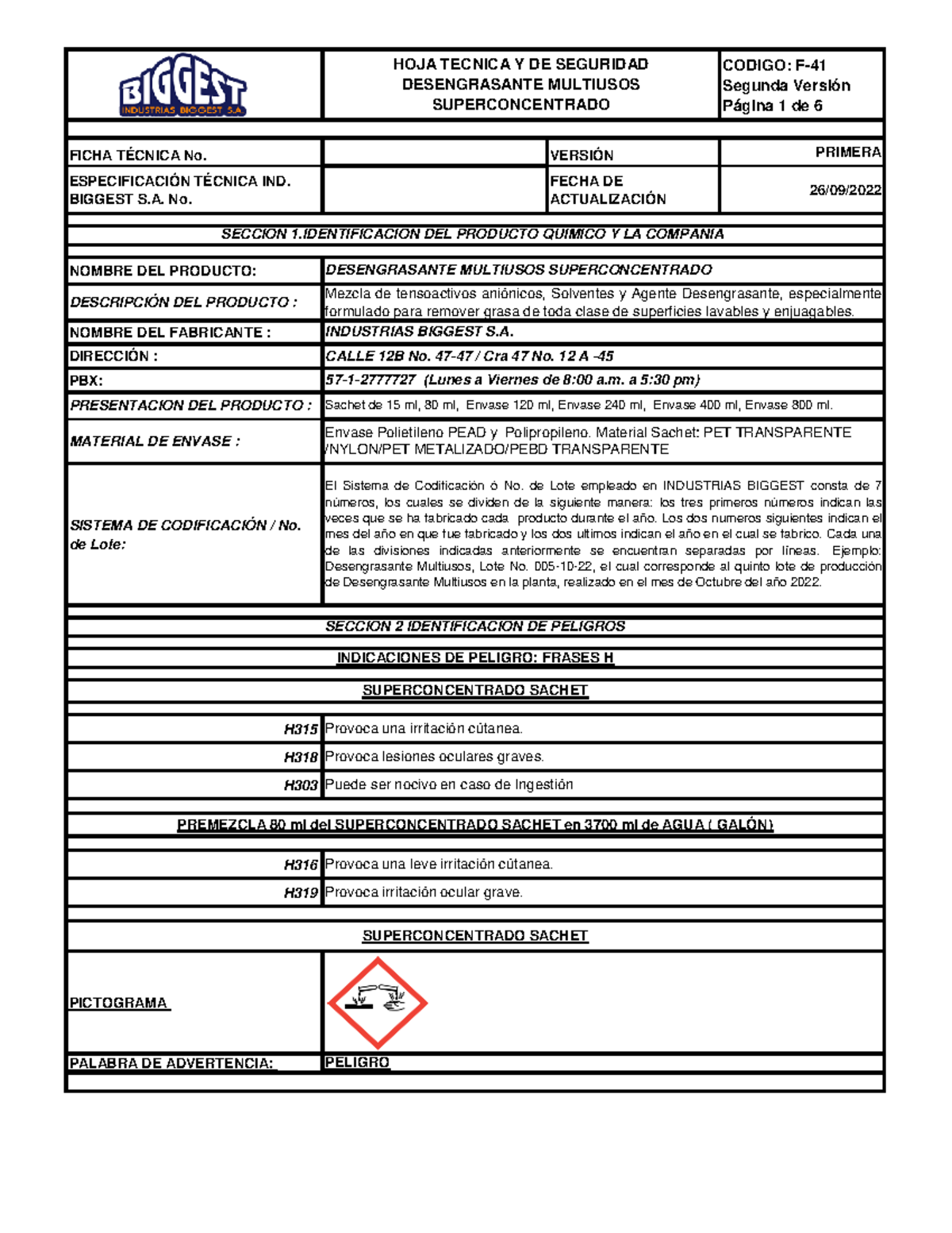 Desengrasante Multiusos Superconcentrado FDS - CODIGO: F- Segunda ...