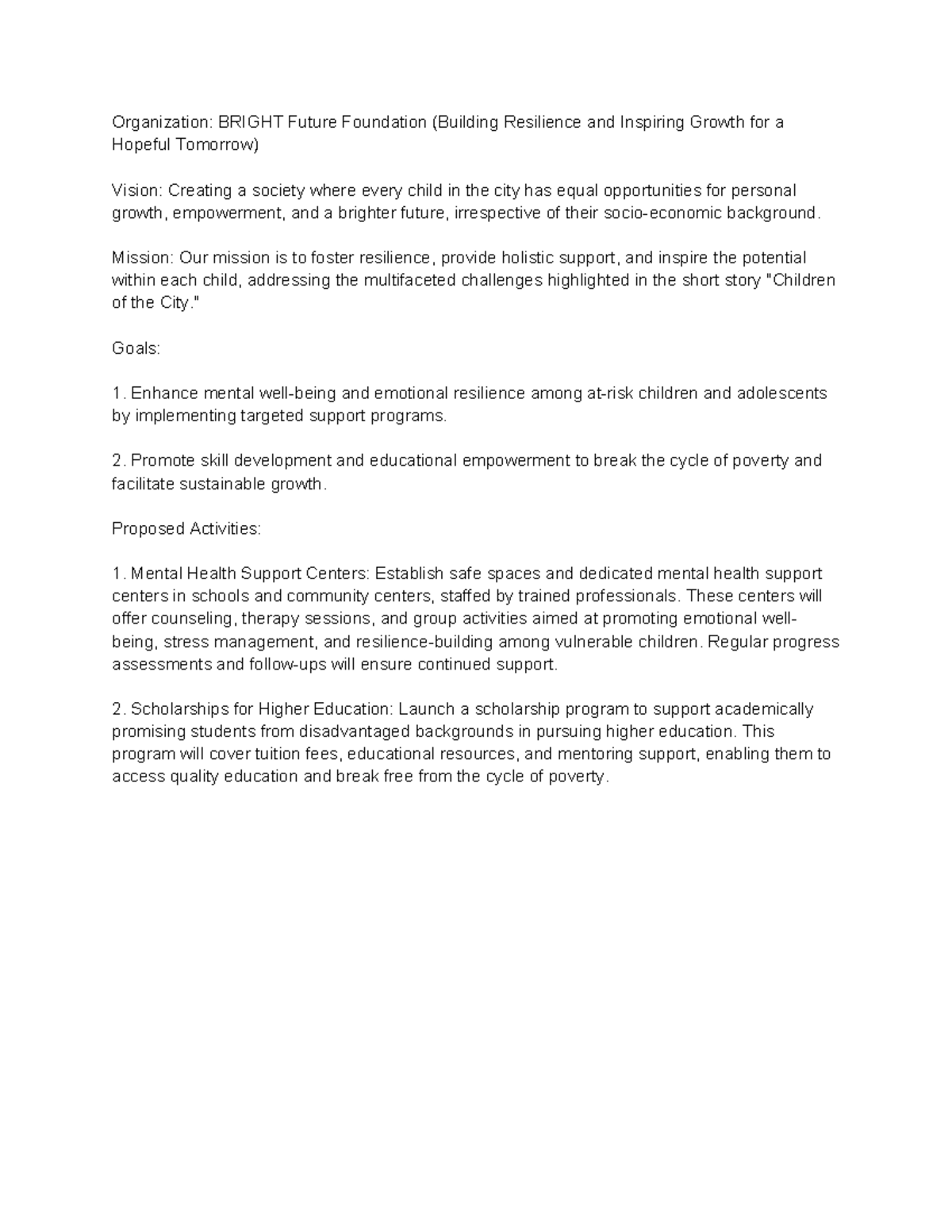 Organization Bright - Organization: BRIGHT Future Foundation (Building ...