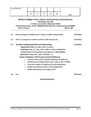 SY BCA Science Sem-IV Practical Examination Slips - S. B.C (Science ...