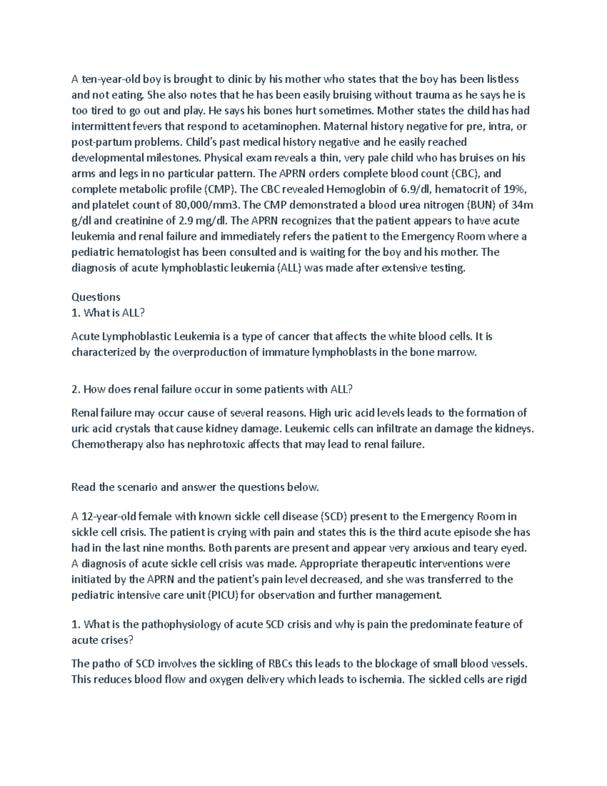 Peds makeup - pediatric assignment - A ten-year-old boy is brought to ...