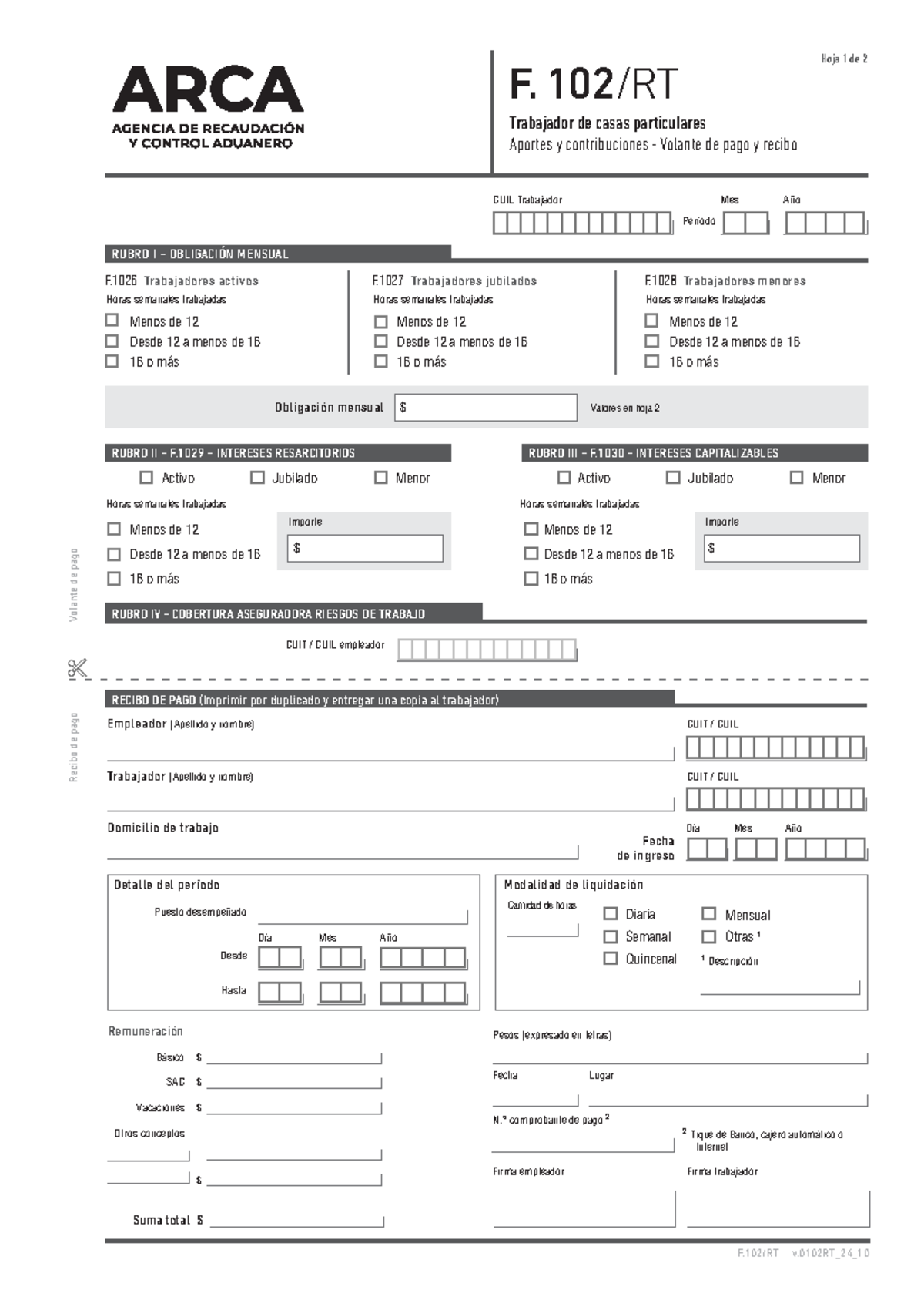 102RT 24 1022633 - ARCA EX AFIP - Activo Jubilado Menor CUIL Trabajador CUIT / CUIL empleador ...