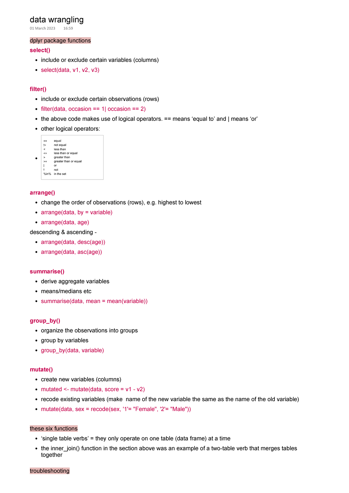 Data wrangling - dplyr package functions select() include or exclude ...