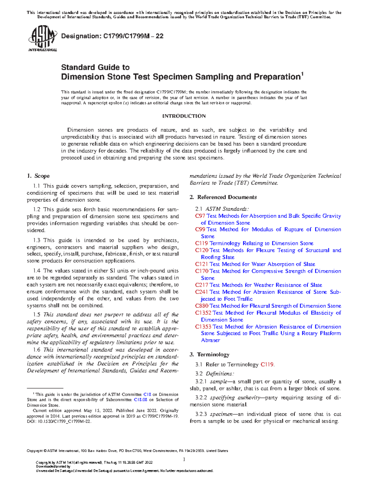 C1799 C1799M-22 Standard Guide to Dimension Stone Test Specimen ...