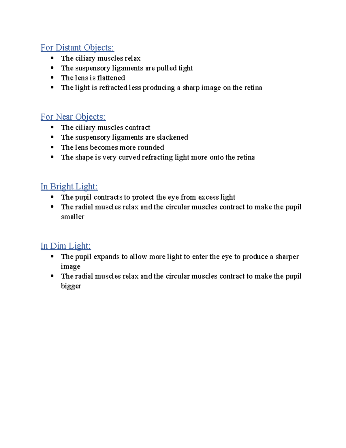 Eye Accommodation - Bio - For Distant Objects: The ciliary muscles ...