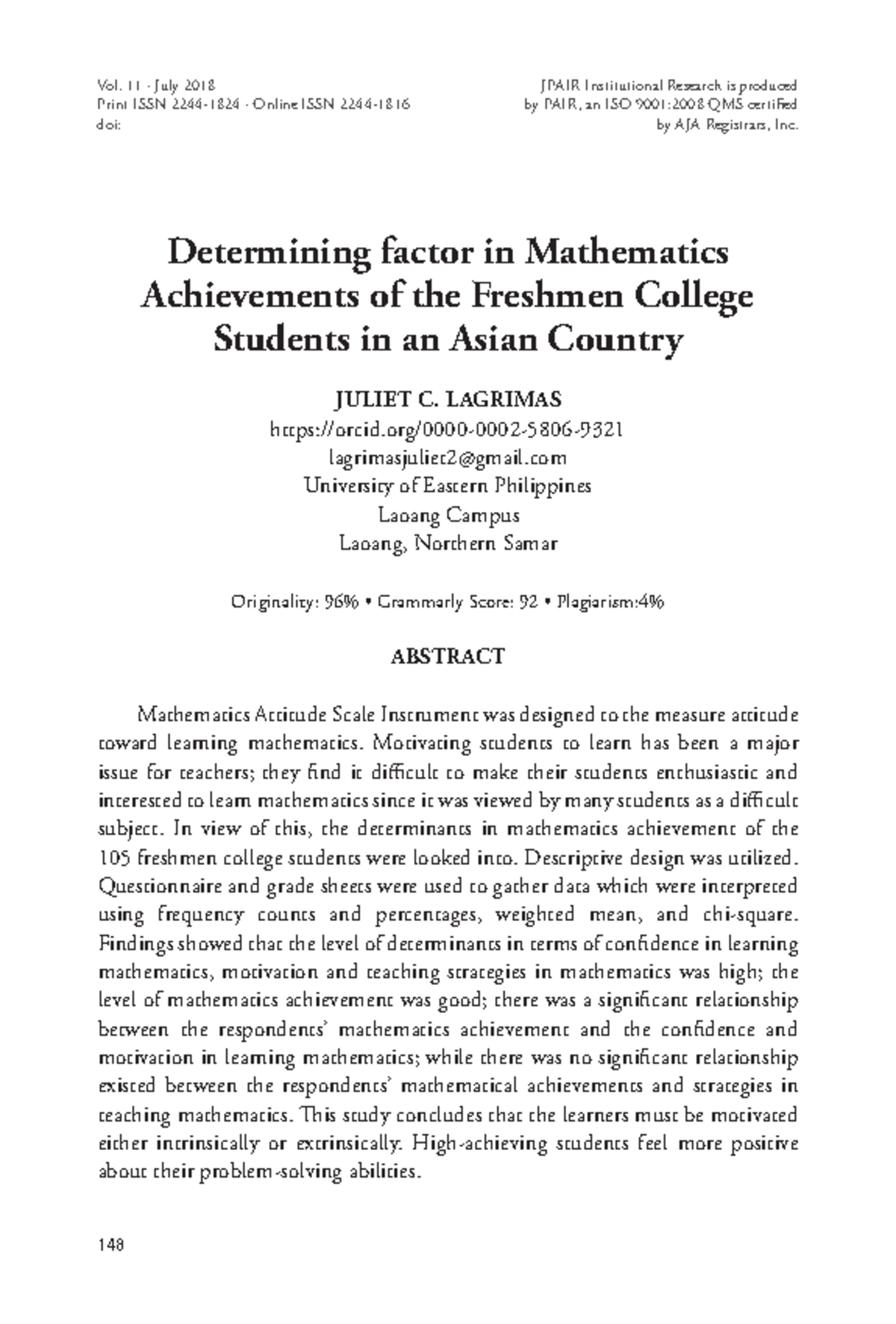 Determiningfactorin Mathematics Achievementsofthe Freshmen College ...
