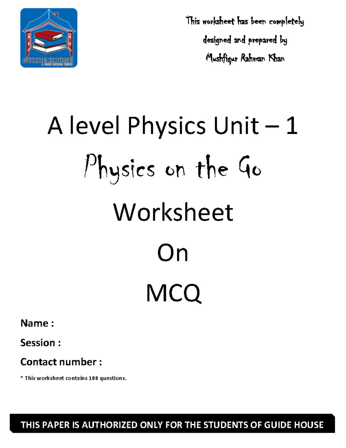 Physics on the Go MCQ Worksheet - Studocu
