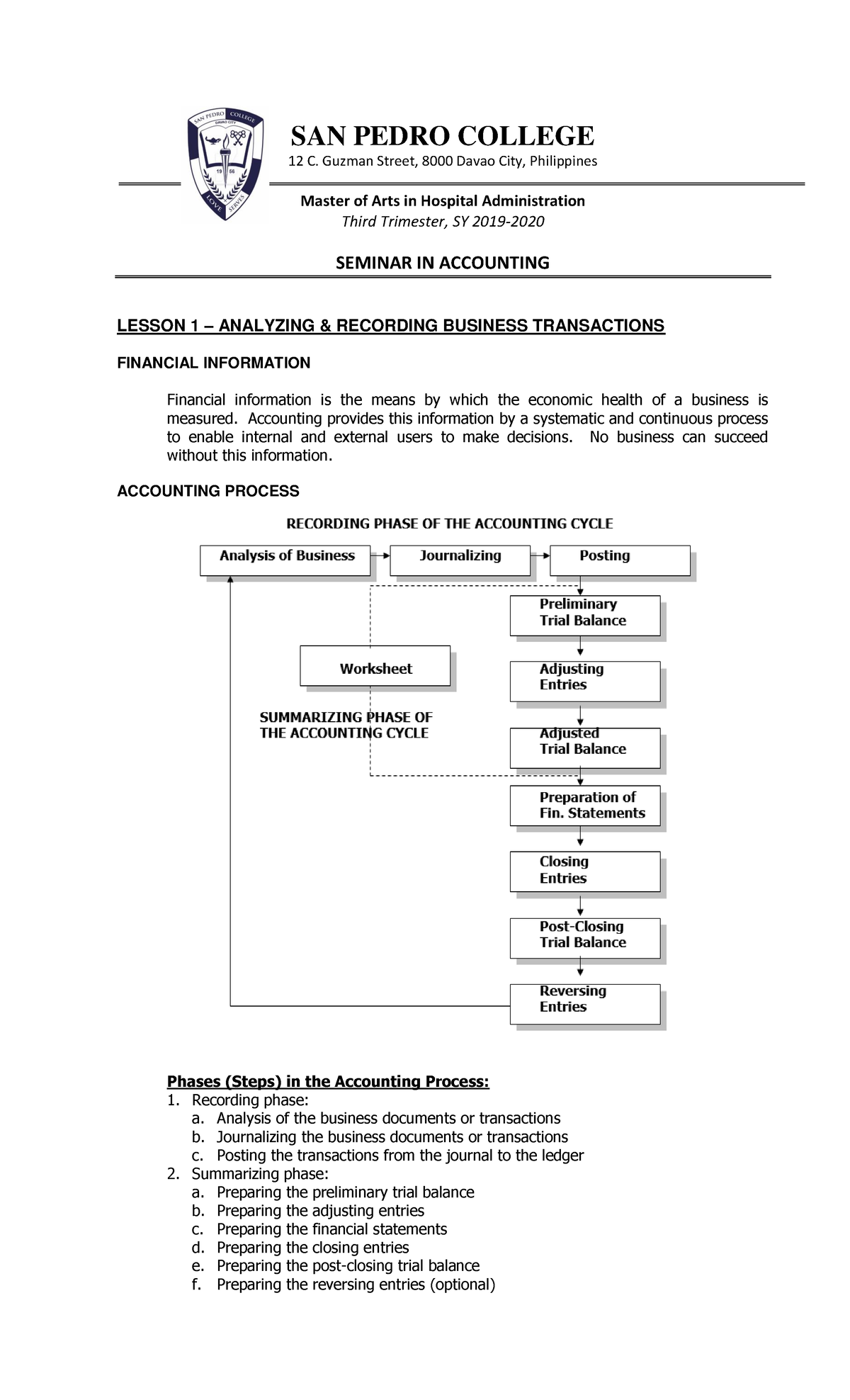 Lesson 1 Analyzing Recording Transactions - Warning: TT: undefined ...