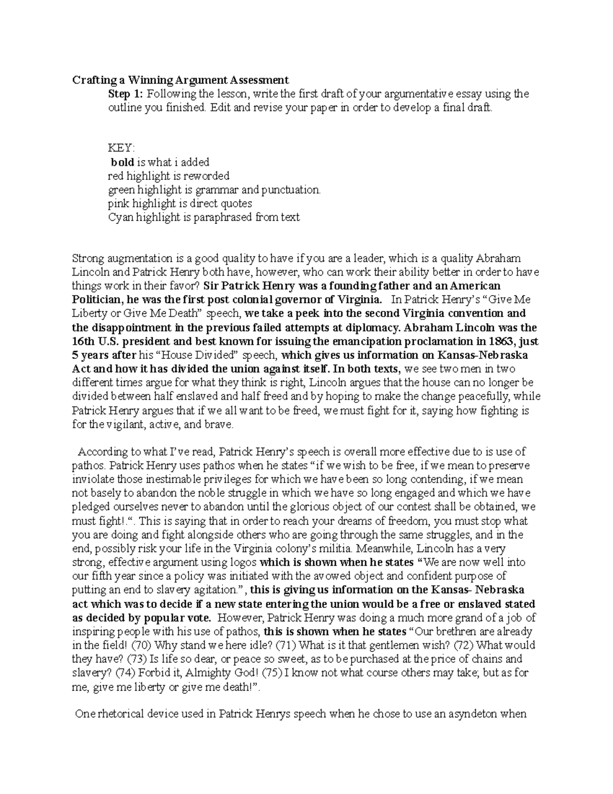 4.06 i chose patrick henry - Crafting a Winning Argument Assessment ...