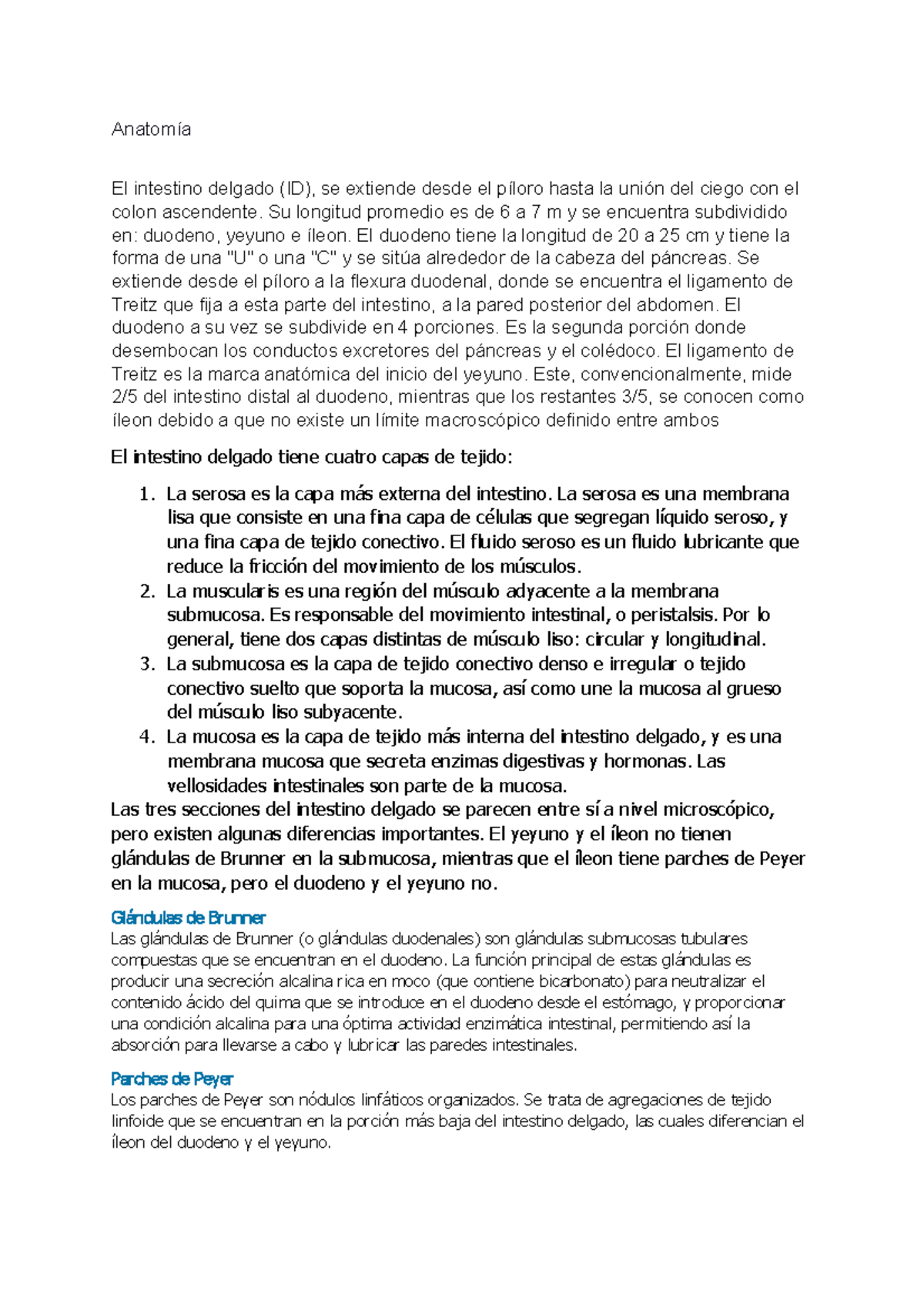 Anatomia - trabajo - Anatomía El intestino delgado (ID), se extiende ...