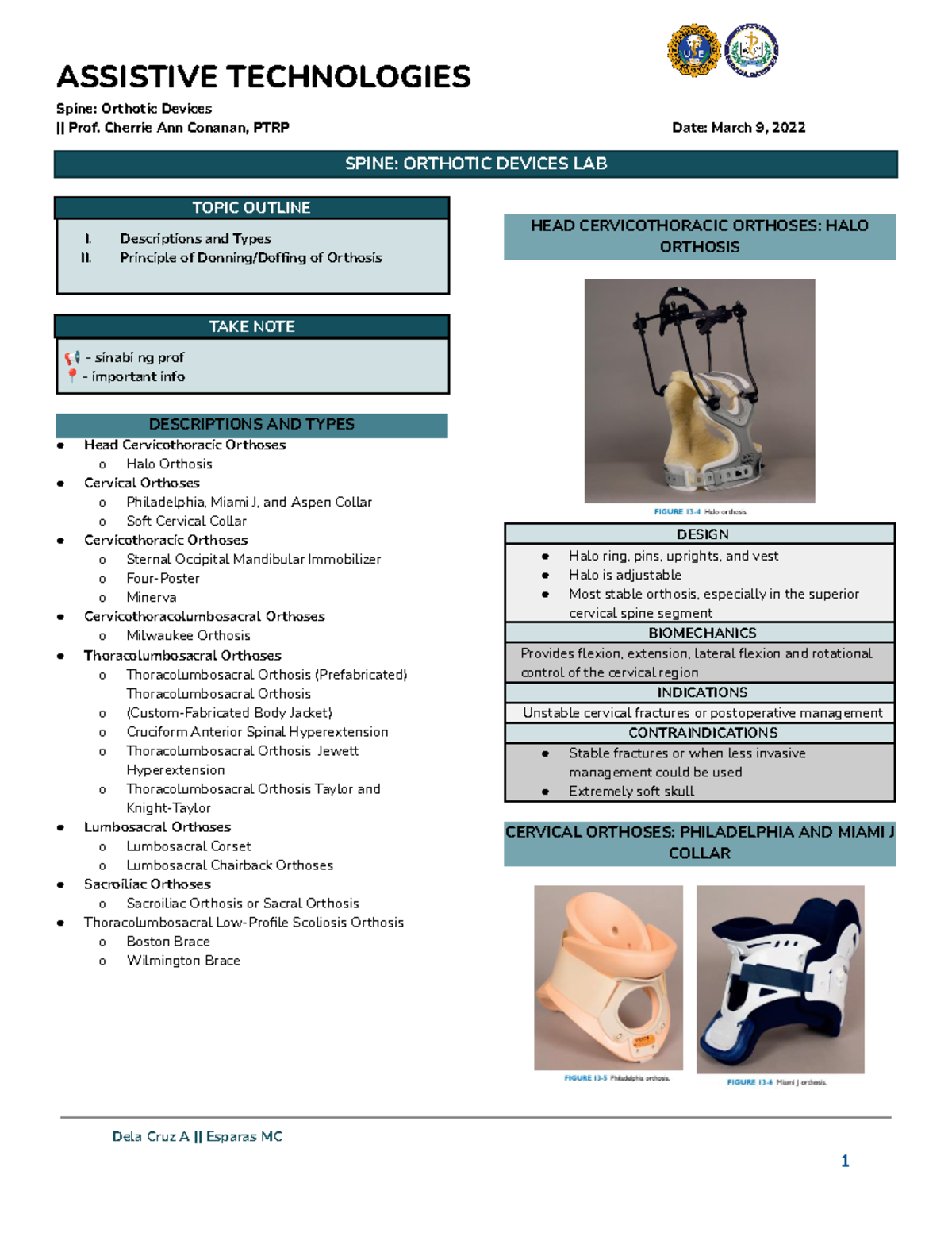 Assistive Technologies Midterm Notes LAB - ASSISTIVE TECHNOLOGIES Spine ...