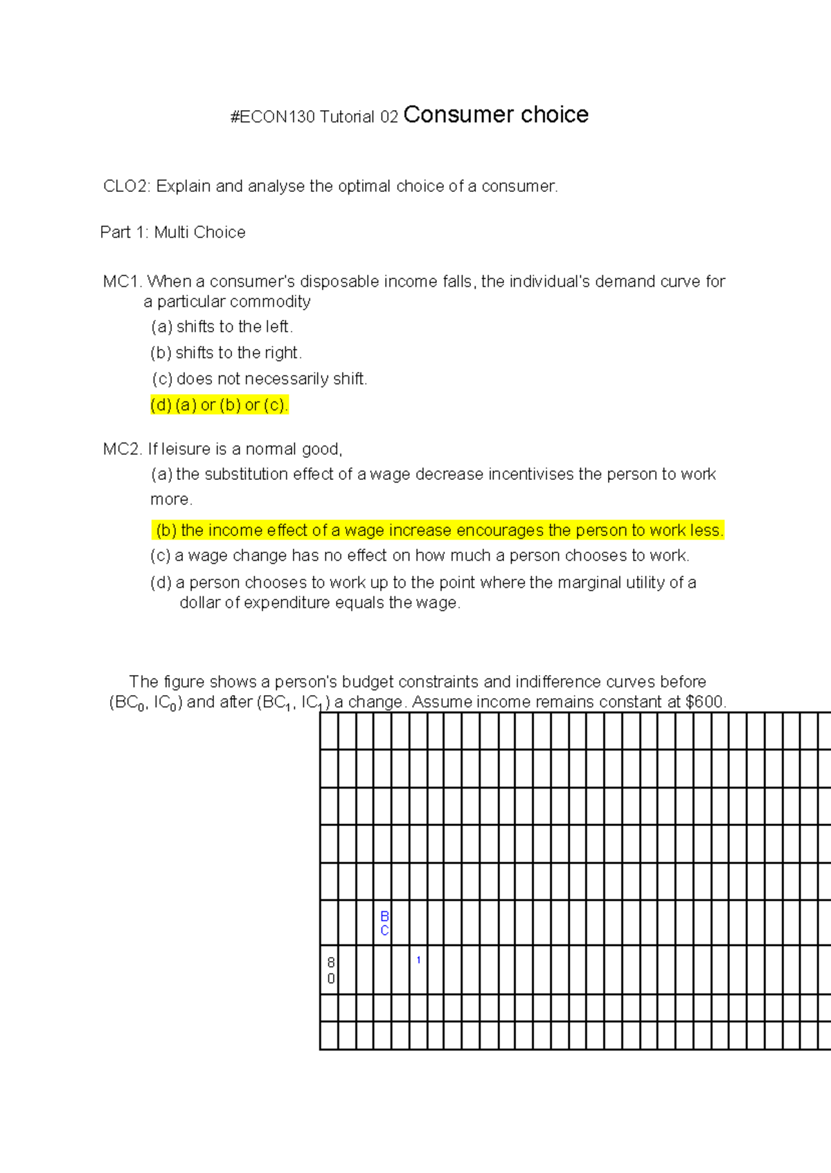 Econ tutorial 2 - ................. - #ECON130 Tutorial 02 Consumer ...