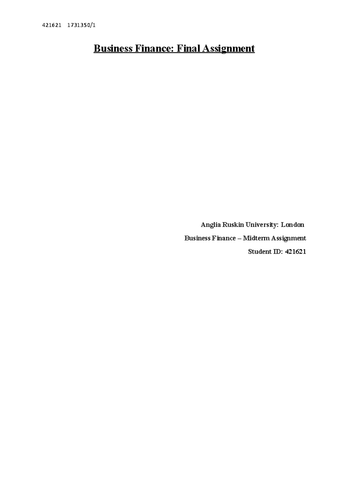 Business Finace final assignment - Business Finance: Final Assignment ...